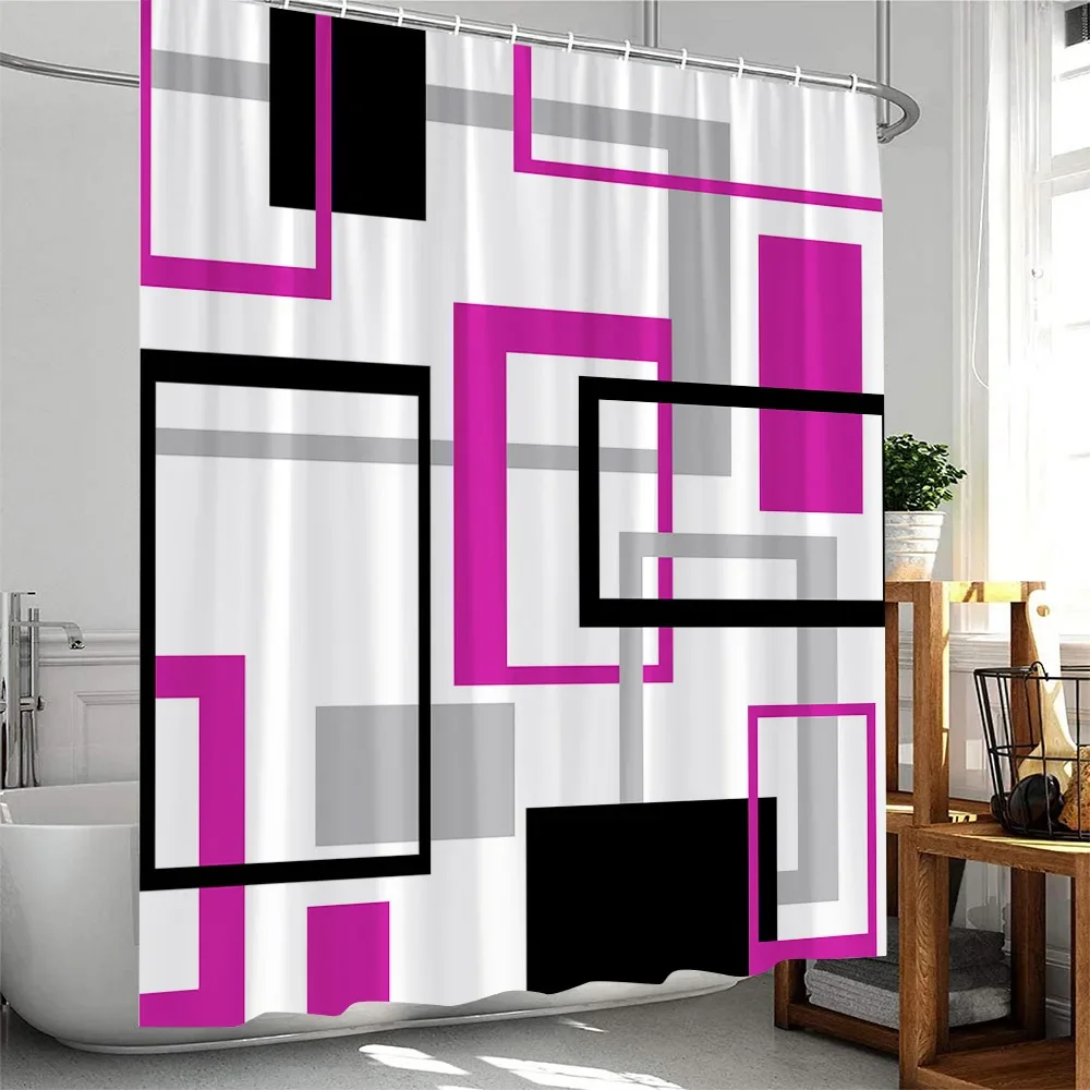 Creative Geometric Shower Curtains Red Black Grey Striped Splicing ...