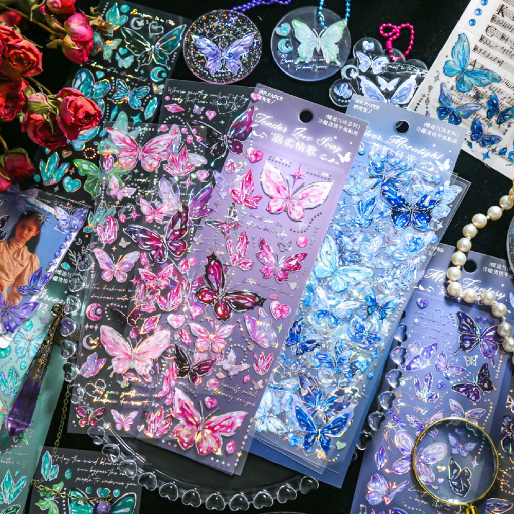 Creative Glitter Three-Dimensional Butterfly Stickers 12 Large Size PVC ...