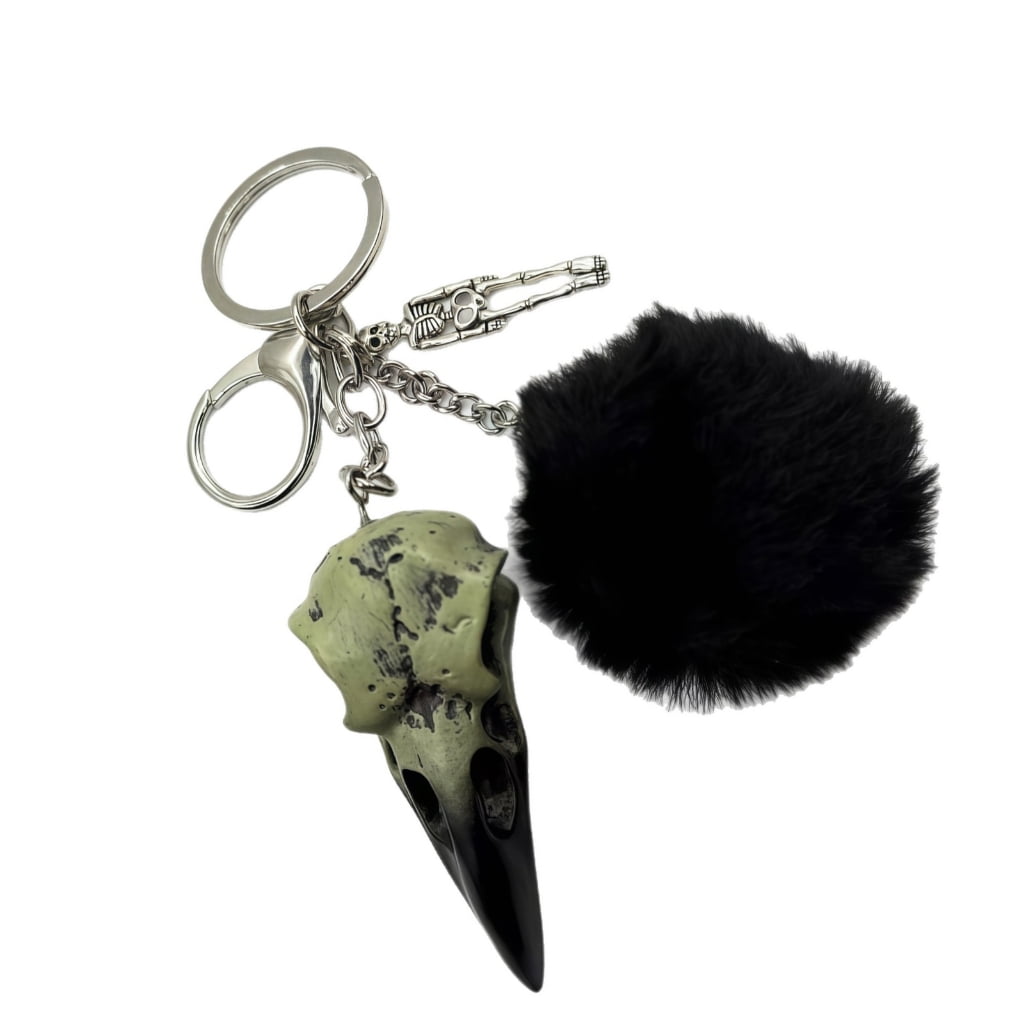 Creative Goth Keychain Crow Head Design With User Friendly Plush Ball ...