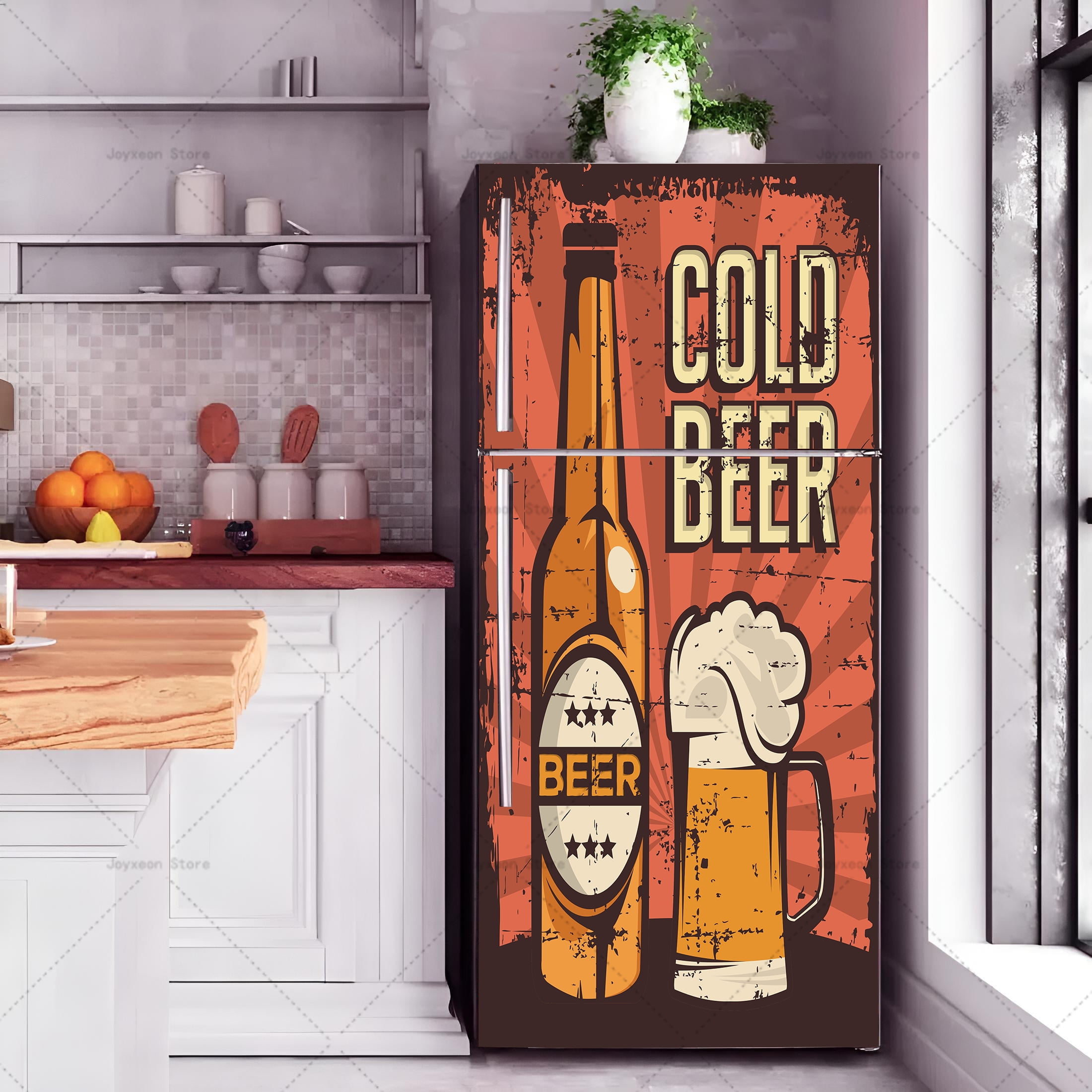 Creative Graffiti Beer Refrigerator Sticker PVC Art ration Sticker Kitchen ration Removable ...