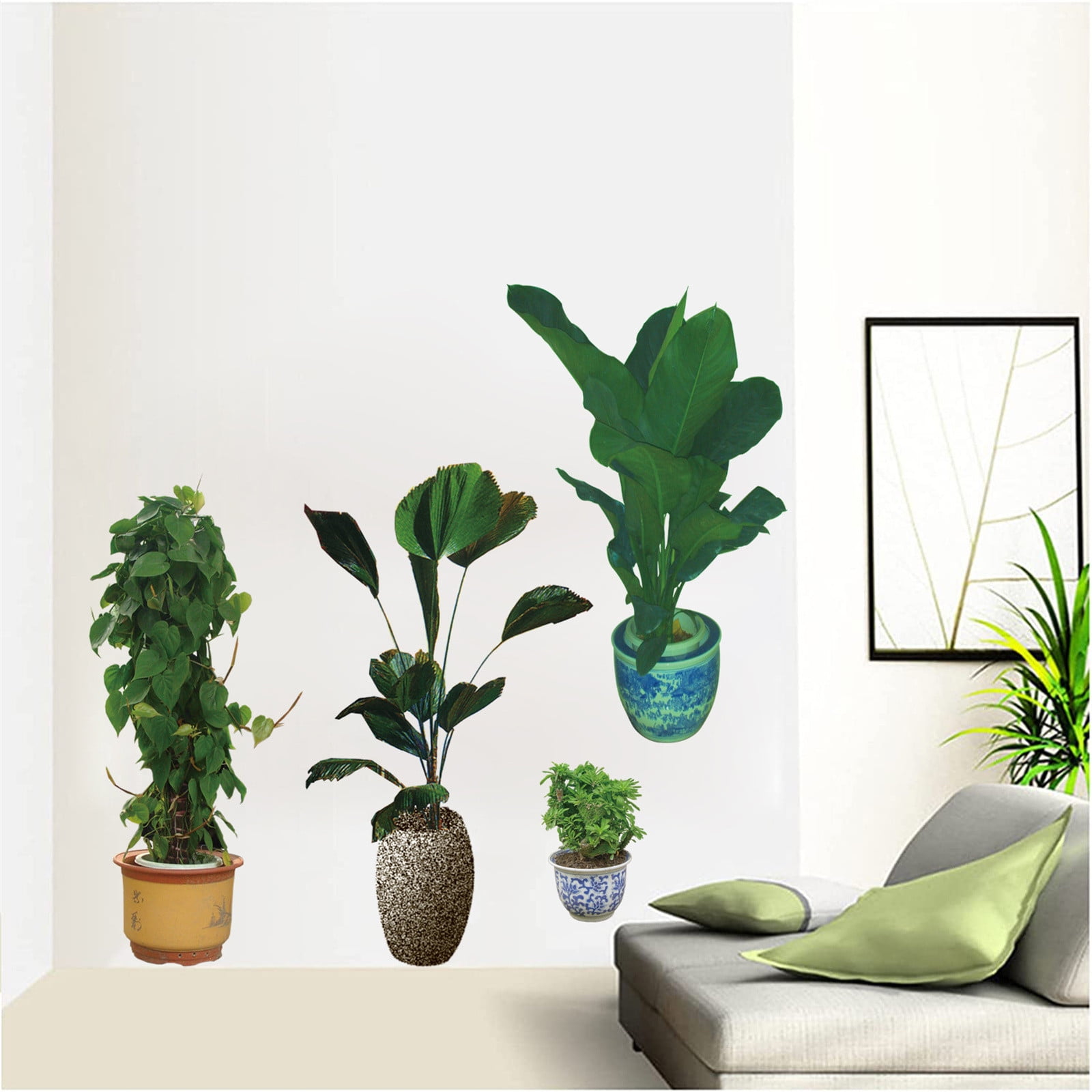 Creative Green Potted Plant Wall Decals Tropical Plant Green Leaves ...