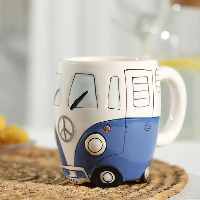 Creative Hand Painting Double Bus Mug Cartoon Ceramic Milk Tea Water ...