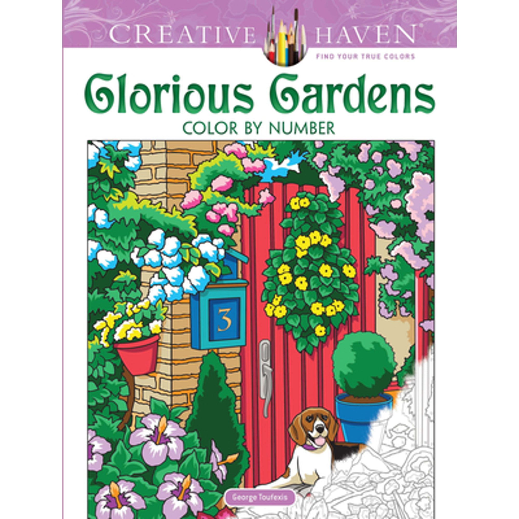 Pre-Owned Creative Haven Glorious Gardens Color by Number Coloring Book ...