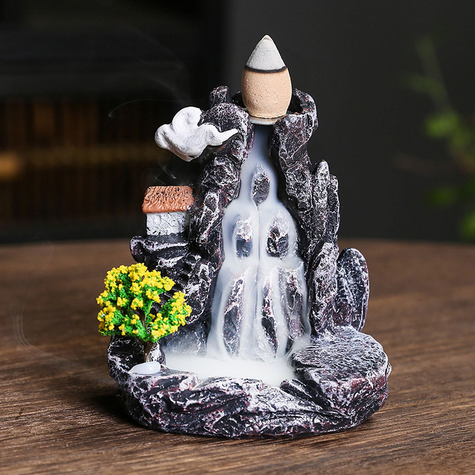 Creative High Mountain Flowing Resin Back Flow Incense Holder Waterfall ...