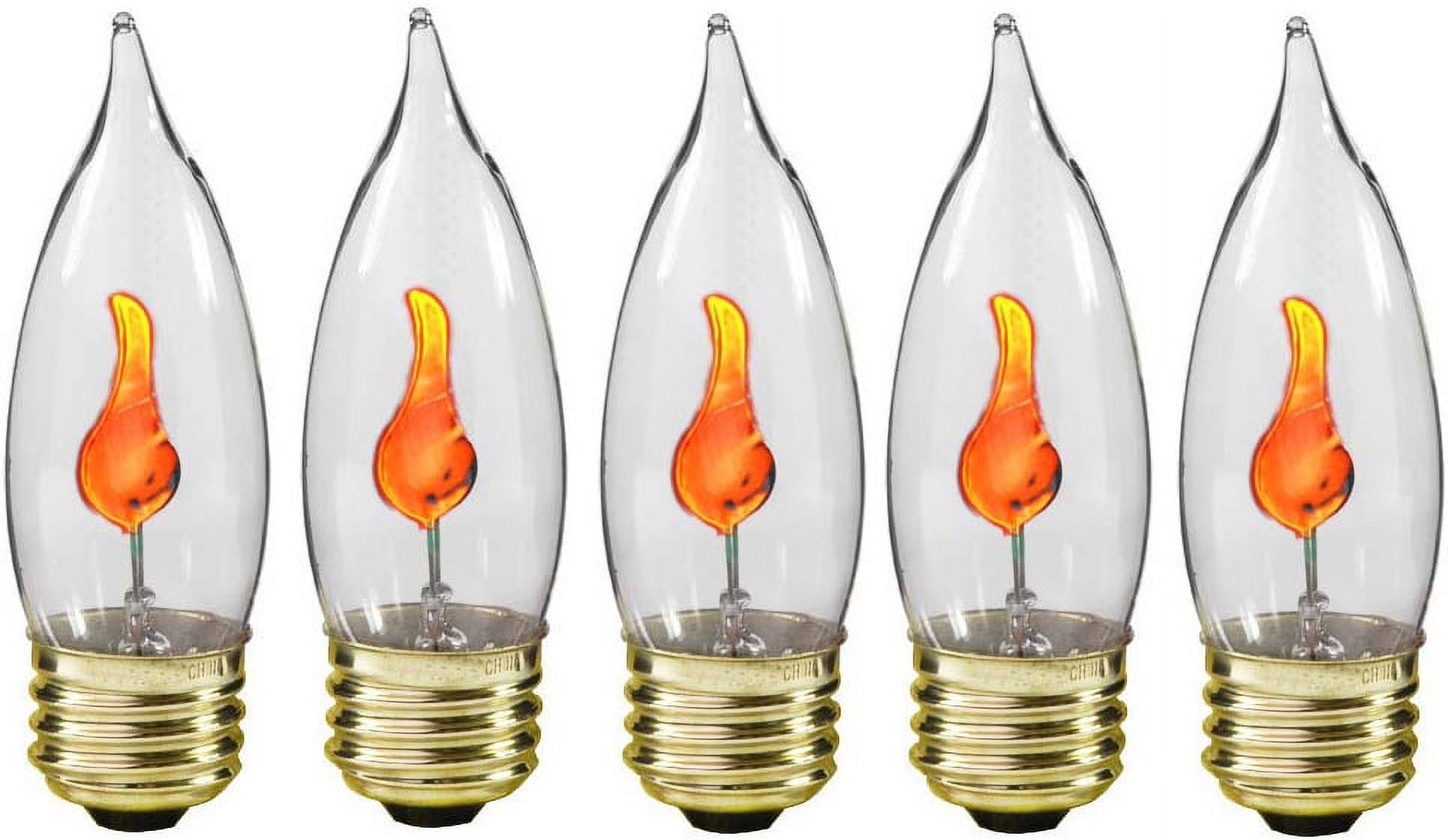 5PK Flickering Flame Standard Light Bulbs - 3W Realistic Candle Flicker ...