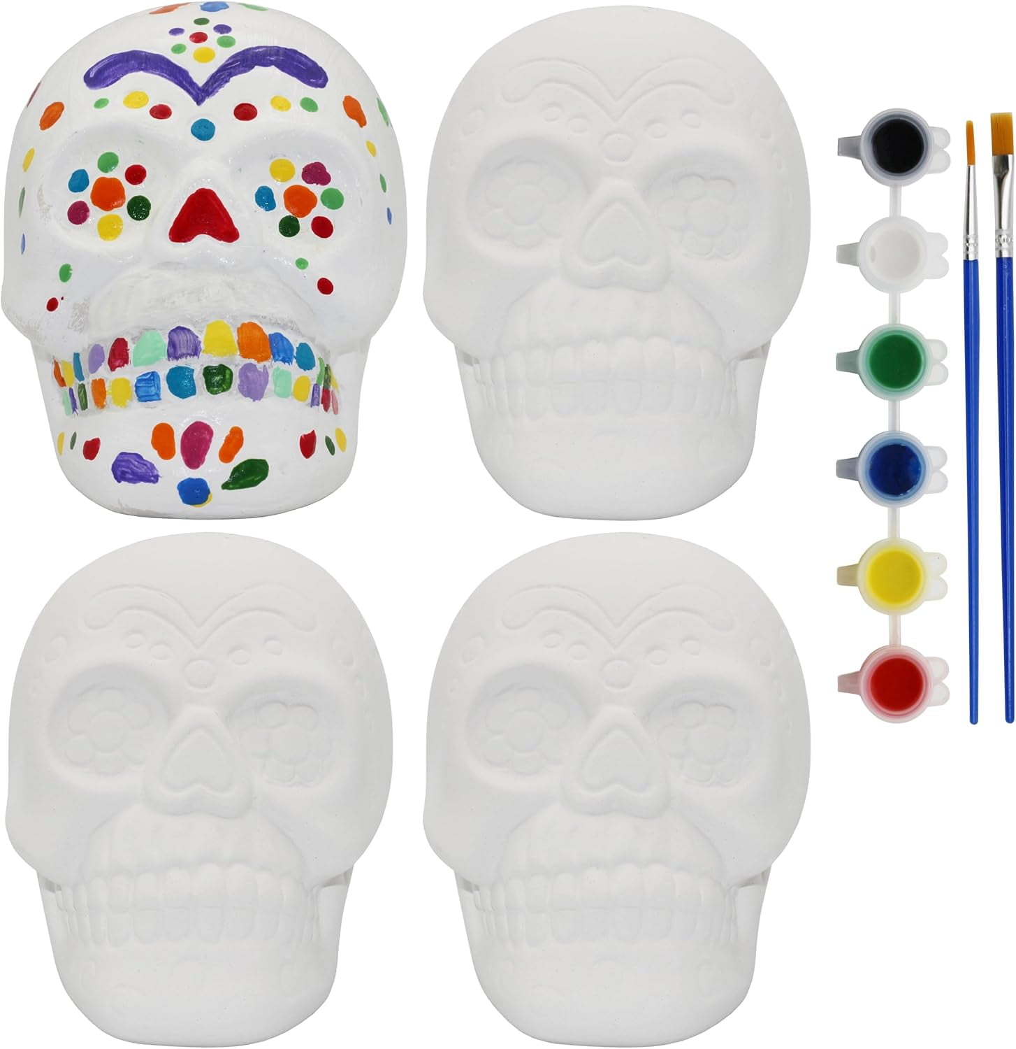 Creative Hobbies 4 Pack of Ready to Paint Ceramic Bisque Sugar Skull ...