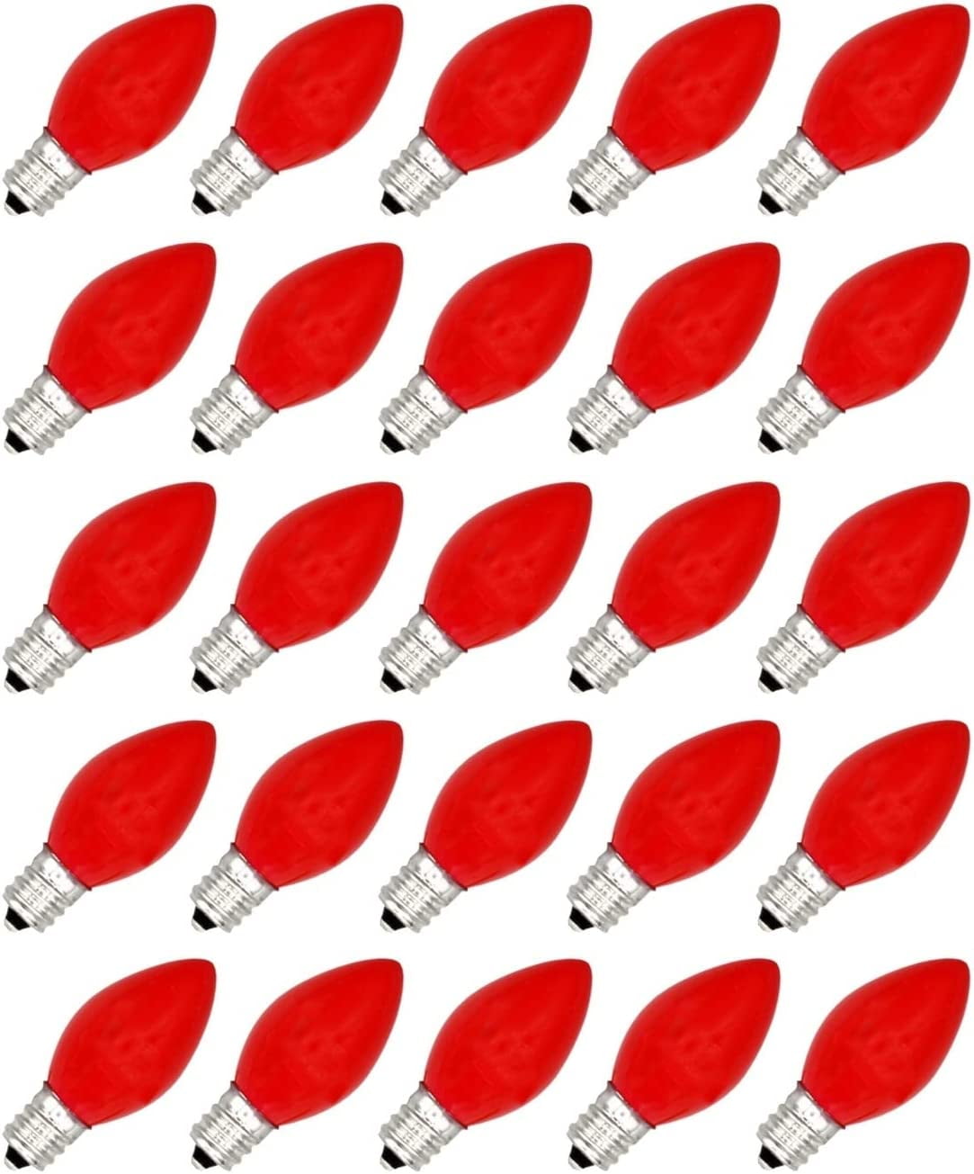 Walmart 25-Pack 0.7W C7 LED Red Bulbs with E12 Base for Christmas ...
