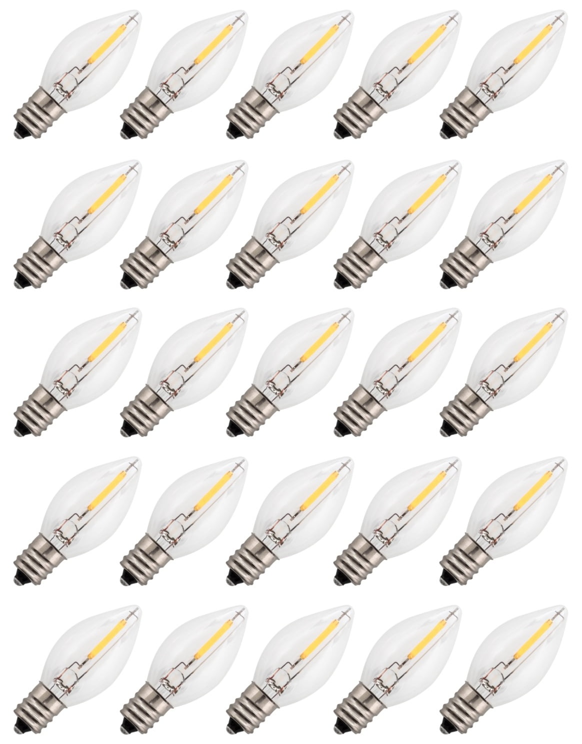 Creative Hobbies LED Night Light Bulbs 0.6W C7 E12 Edison Filament 25 Pack Soft White - Walmart.com