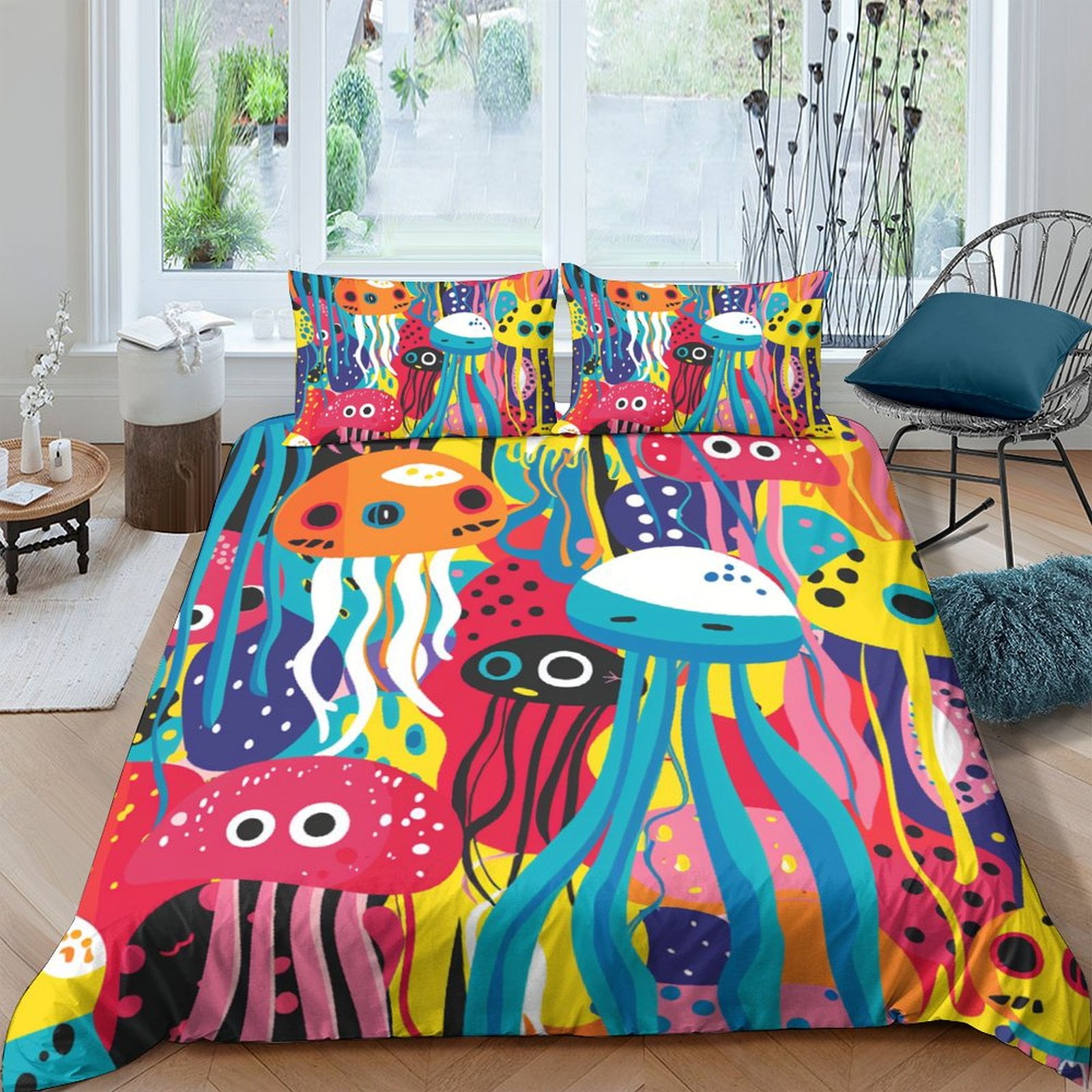 Creative Home Bedclothes Colorful Jellyfish Printed Duvet Cover Set ...