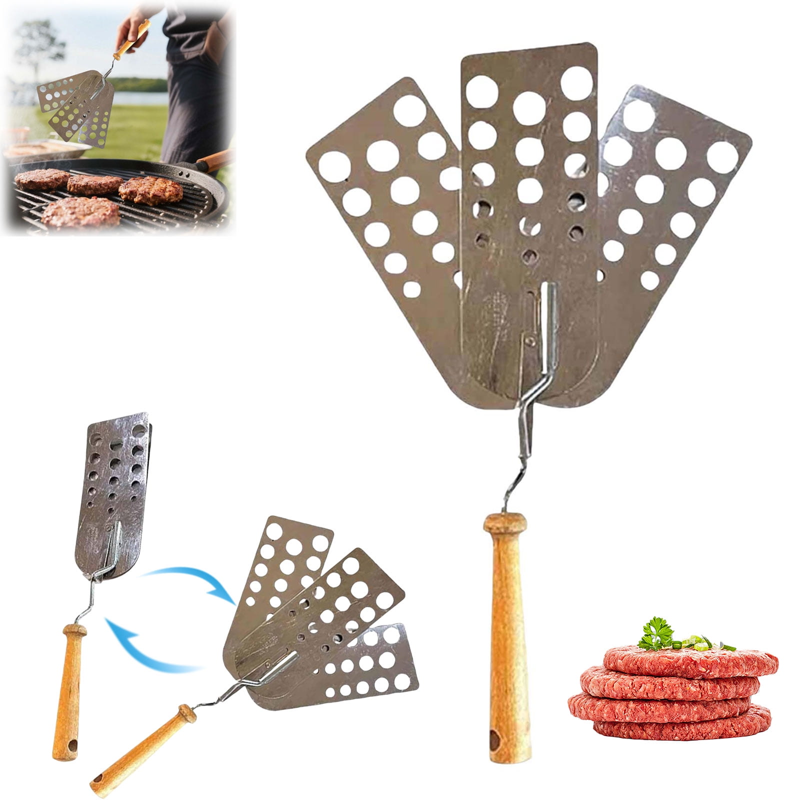 Creative Hot Meat Patty Spatula Stainless Steel Expandable Triple 3 ...