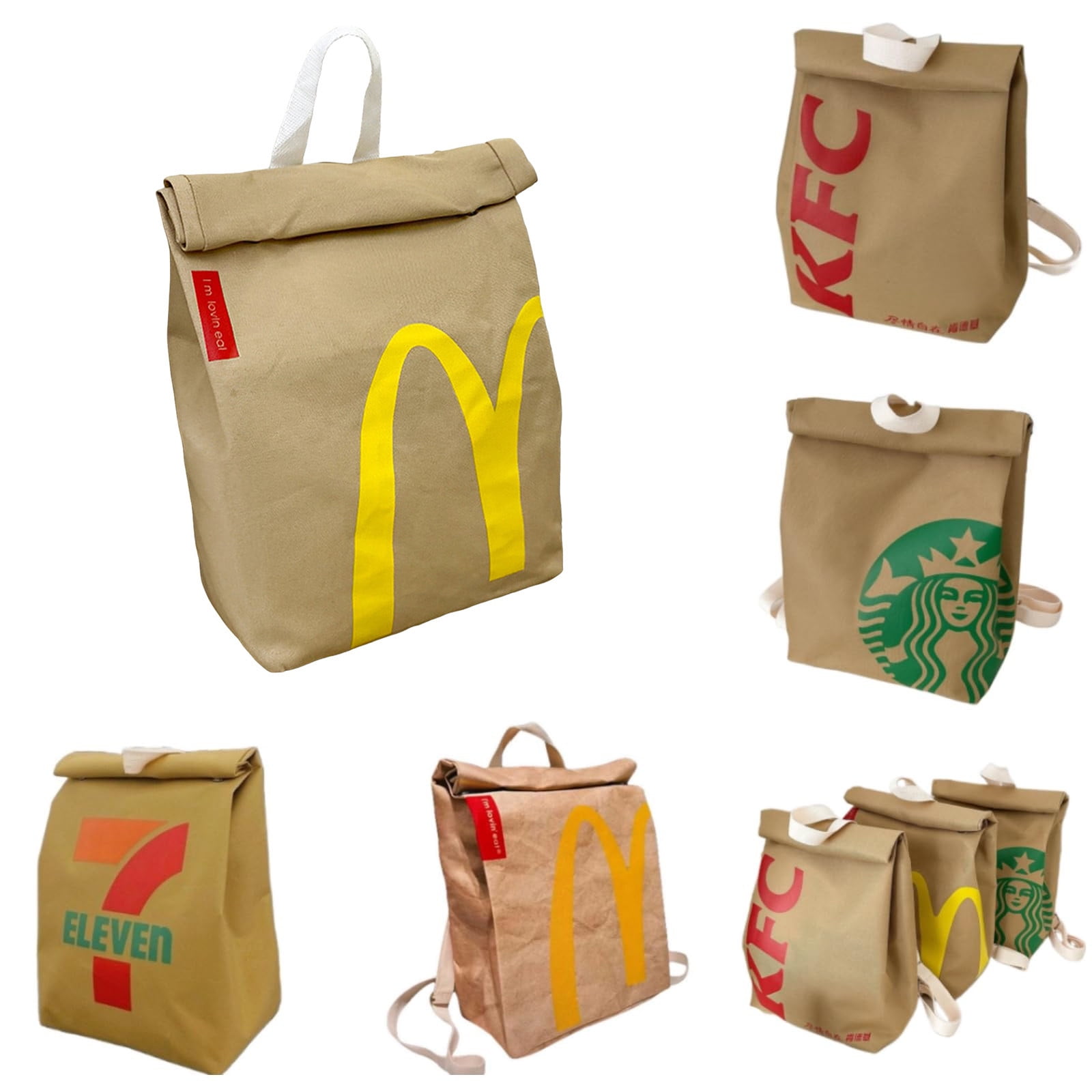 Creative Imitate Paper Bag Backpack, McDonald's Backpack, Retro PU ...