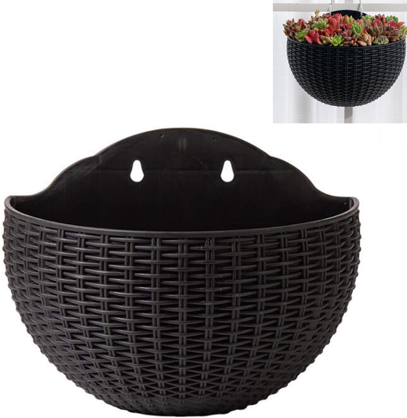 Creative Imitation Rattan Wall Hanging Semicircle Flower Pot, Senew ...