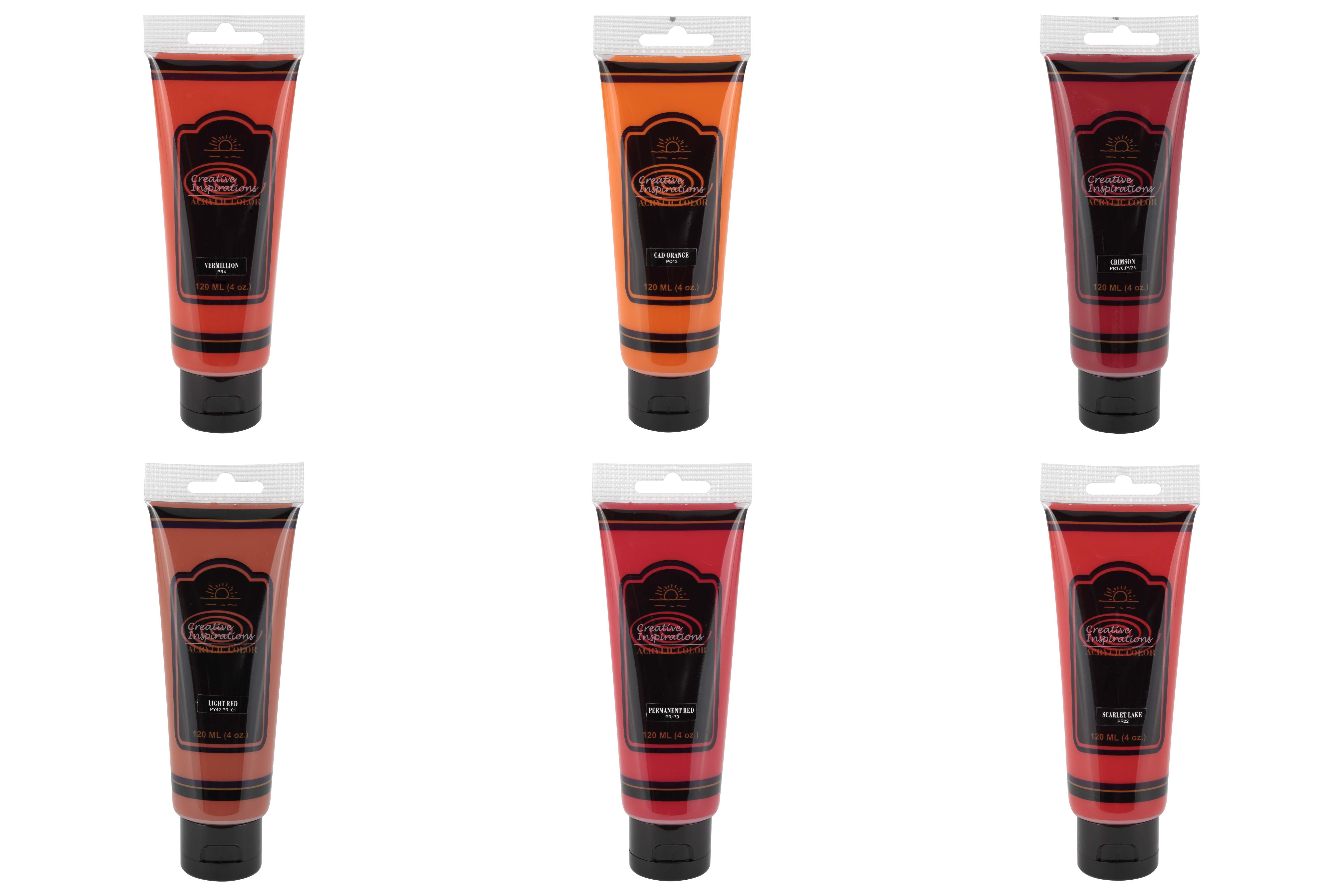 Creative Inspirations Acrylic Paint Orange and Red Set of 6, 120mL Tubes, Smooth & Creamy ...