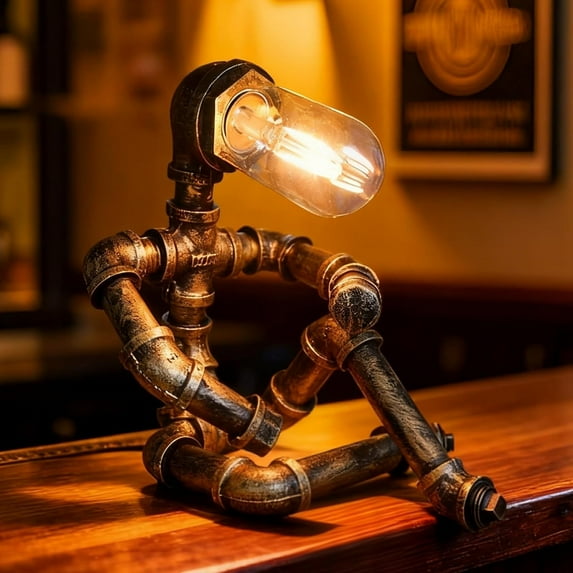 Creative Iron Robot Table Lamp Retro Robot Water Pipe Table lamp Bar ...