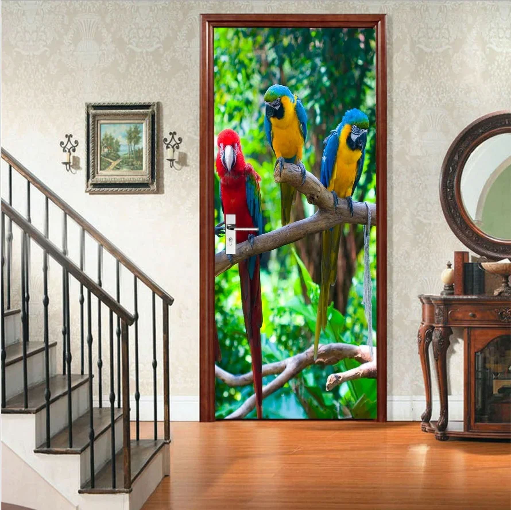 Creative Jungle Animal Door Stickers Self Adhesive 3D Removable Wallpaper Murals Vinilos Para ...