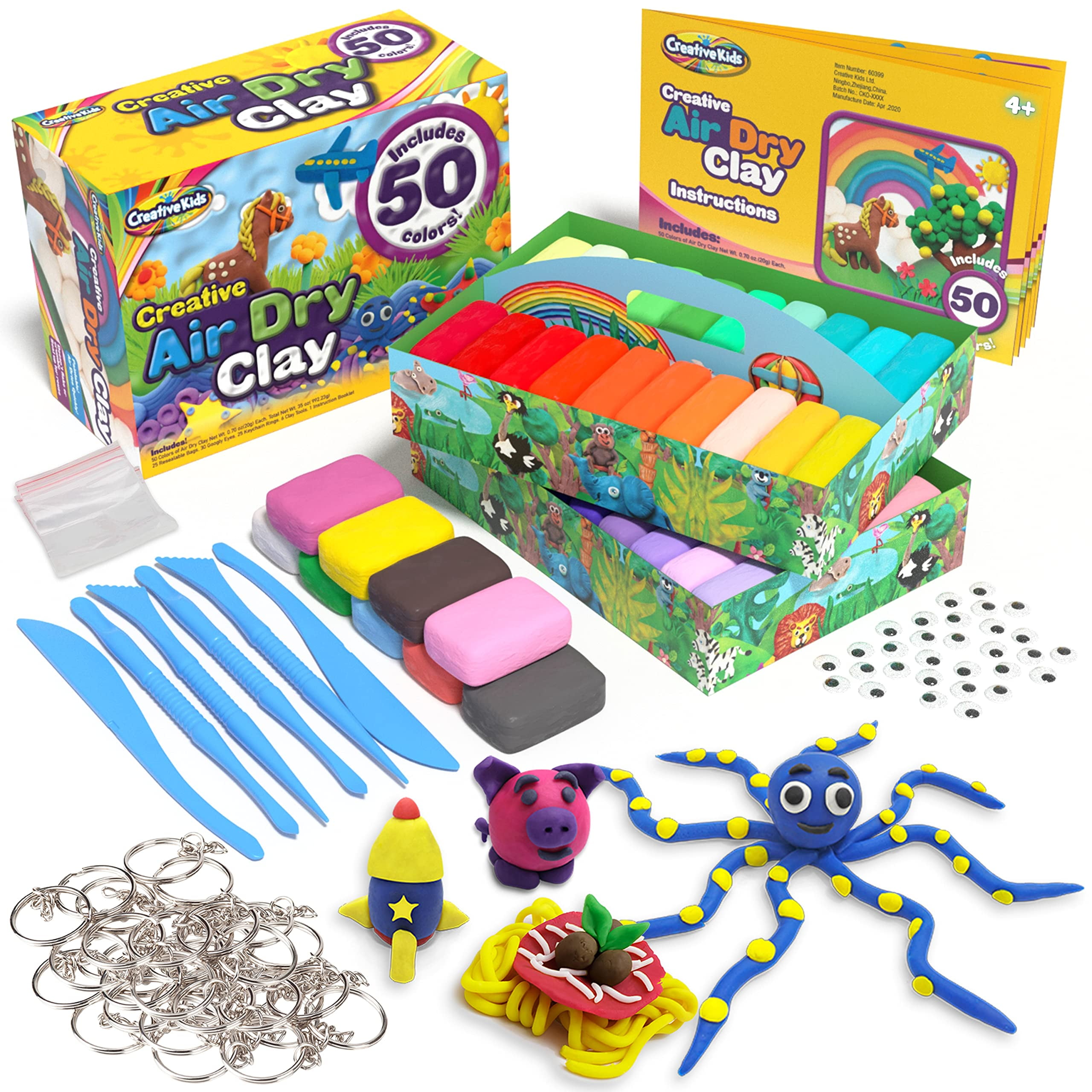 Creative Kids Air Dry Clay Kit, 50 Colors, Non-Toxic, Light Modeling ...