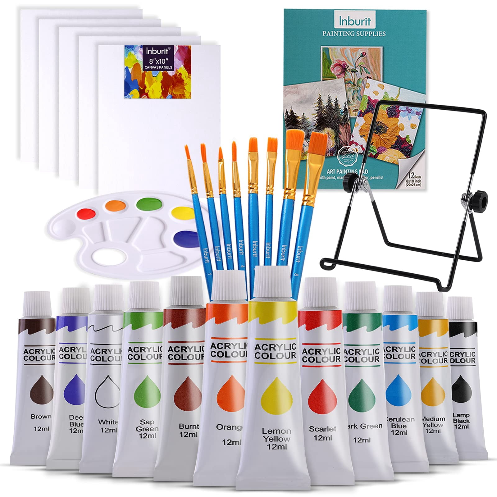 Creative Kids Art Paint Set - 5 Canvas Panels, 8 Brushes, 12 Acrylic ...