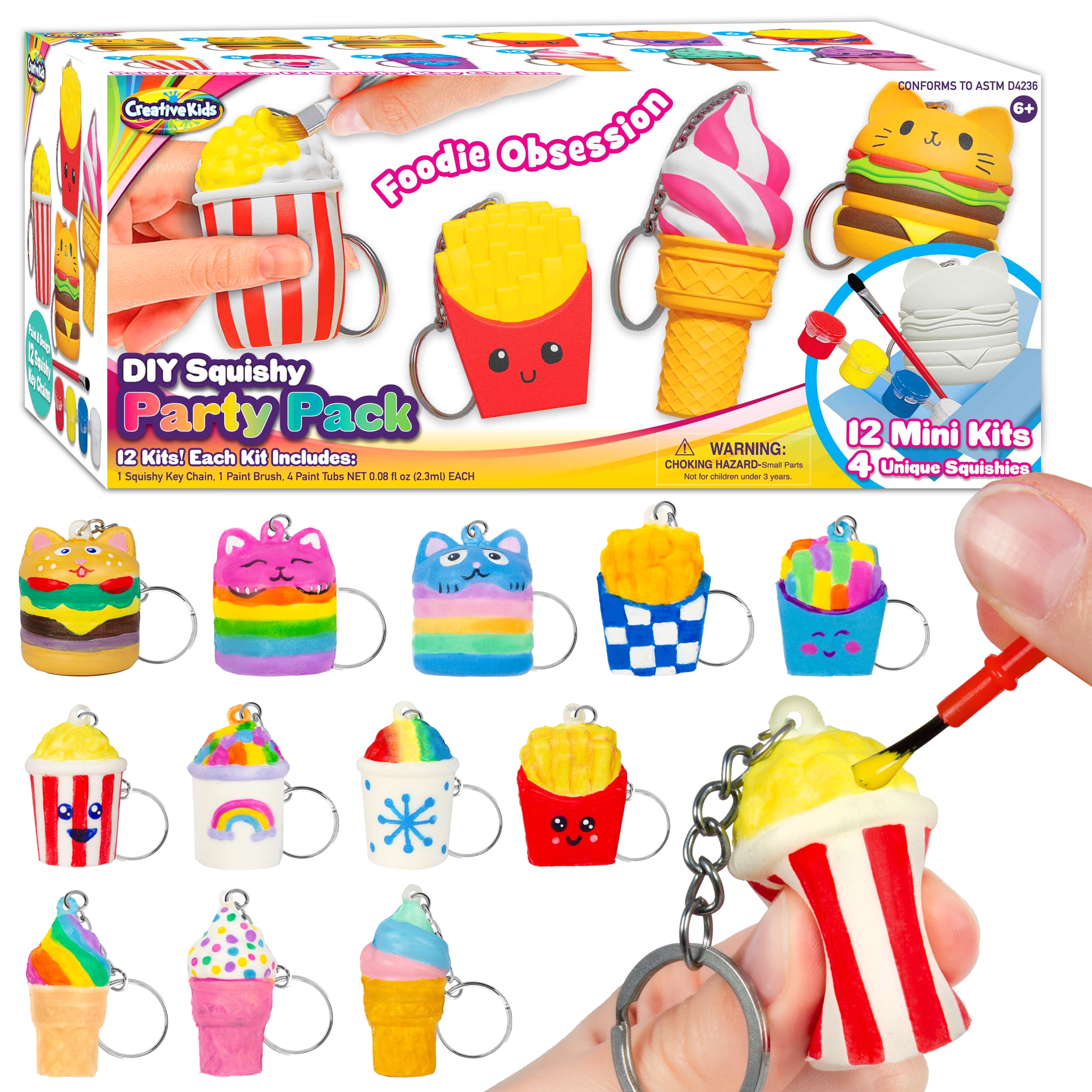 Creative Kids DIY Squishy Pack-12 Food Theme Keychain Kits w/ Paints ...