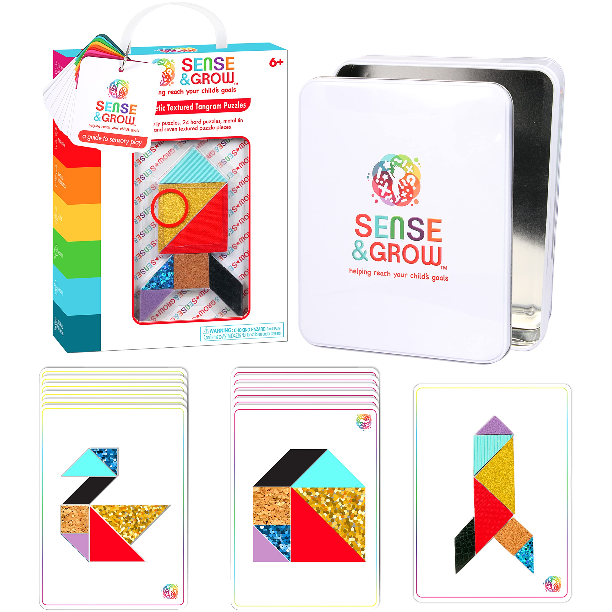 Creative Kids Sense & EC36 Grow Tangram Puzzles - Magnetic Pattern Blocks - 48 Patterns and 7 ...