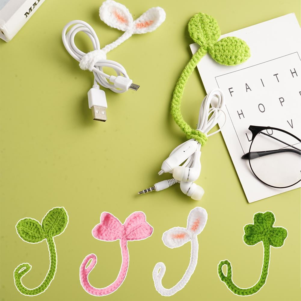 Creative Knitted Crochet Leaf Sprout Data Cable Strap Handmade Craft H ...