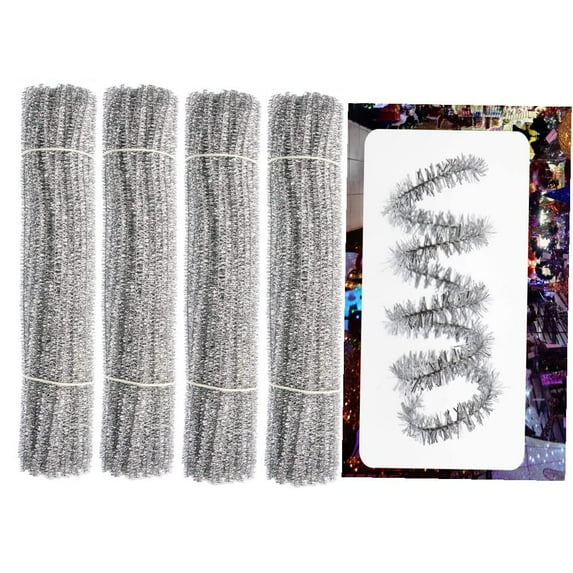 Creative Life Glitter Arts Chenille Stem Class Pack Tinsel Stems, 6mmx 12-Inch,400 Pack(Silver ...
