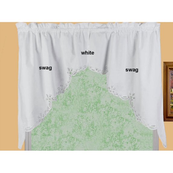 Creative Linens Battenburg Lace Kitchen Curtain 38" L Swags White ...