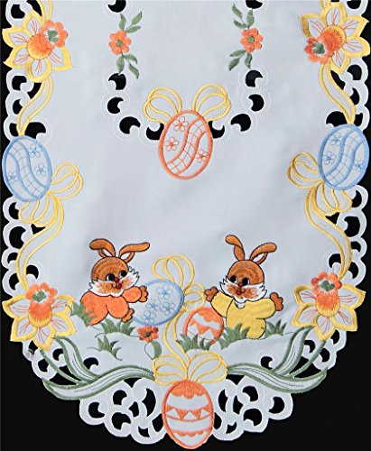 Creative Linens Embroidered Easter Bunny Egg Floral Table Runner 15x69 ...
