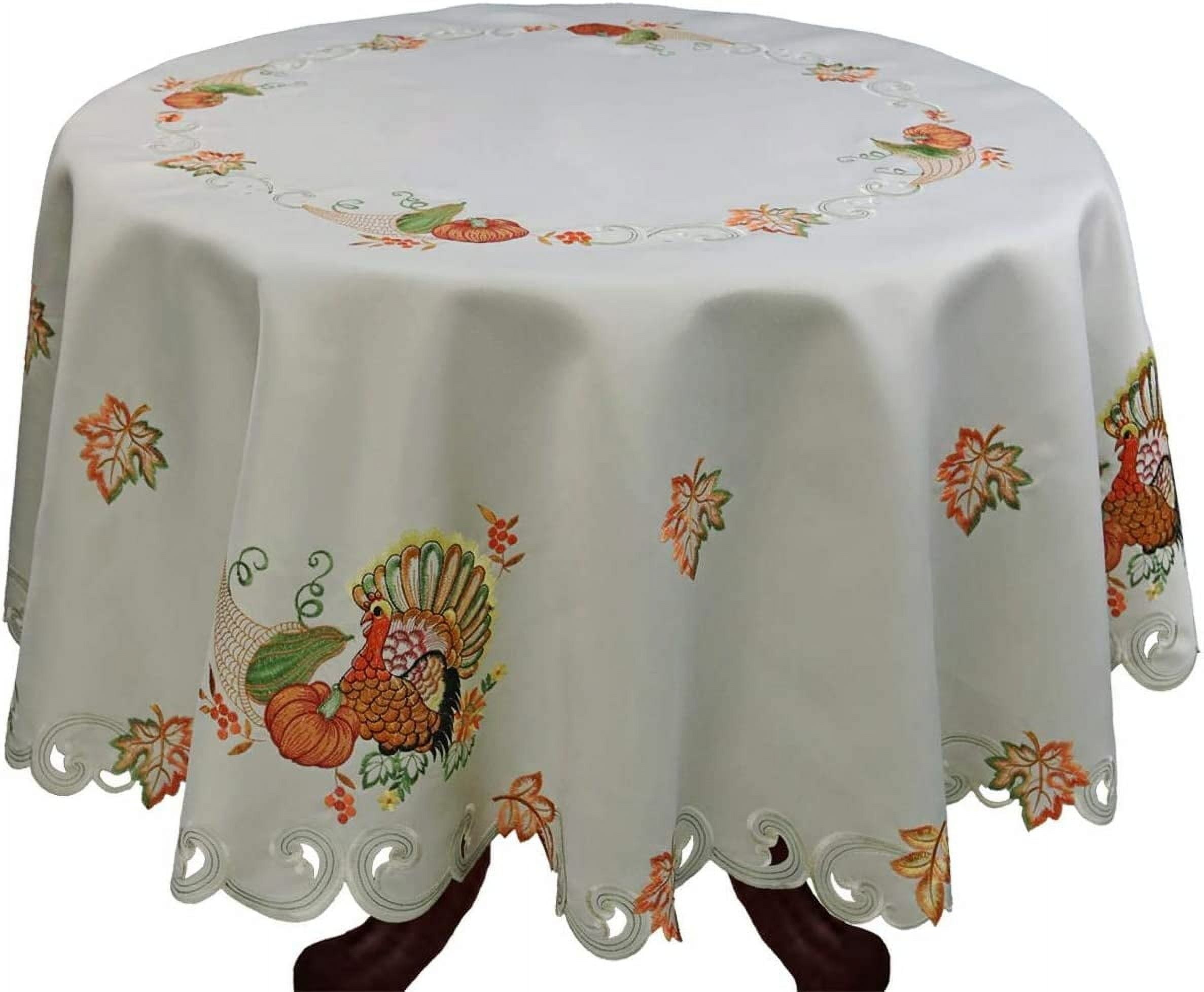 Creative Linens Fall Harvest Thanksgiving Tablecloth, Embroidered ...