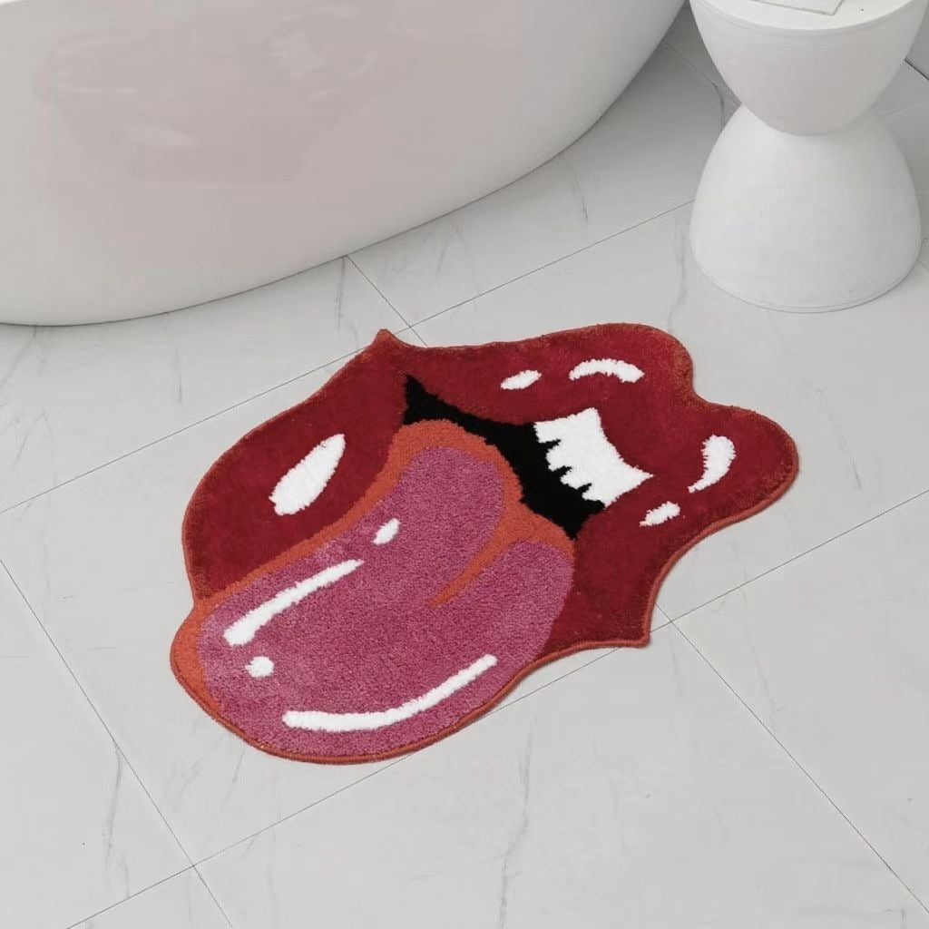 Creative Lips Shaped Tufted Bath Mat, Funky Non-Slip Absorbent Bathroom ...