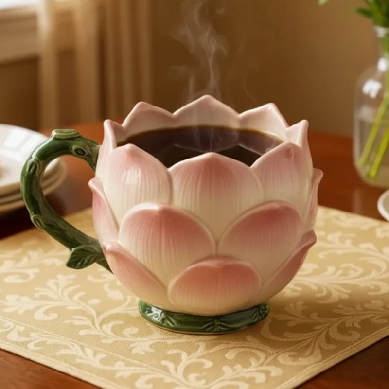 Creative Lotus flower Ceramic Mug, Breakfast Morning Mug Coffe Cup ...