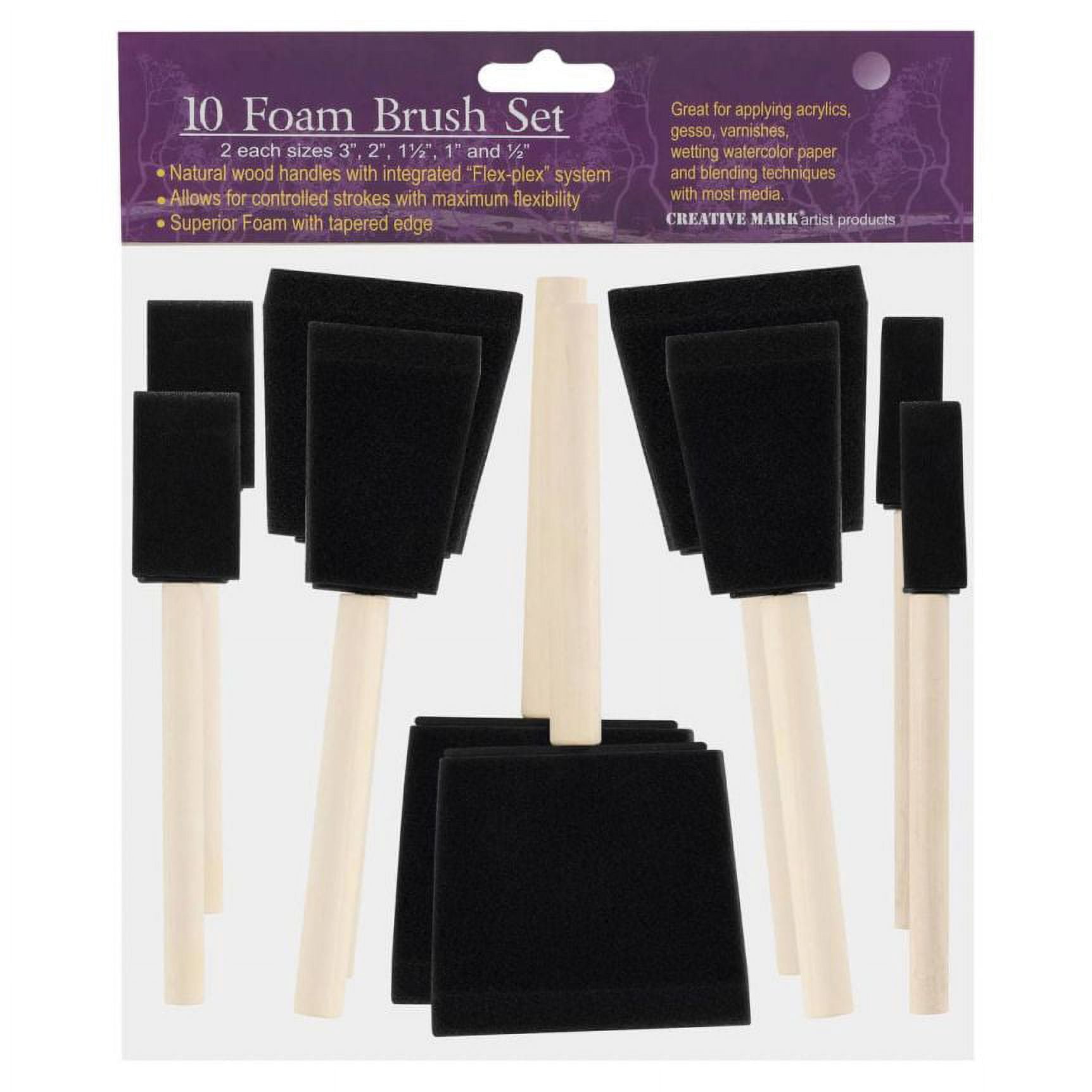 Creative Mark Artist Foam Paint Brushes Assorted Sizes 10-Pack Set For ...