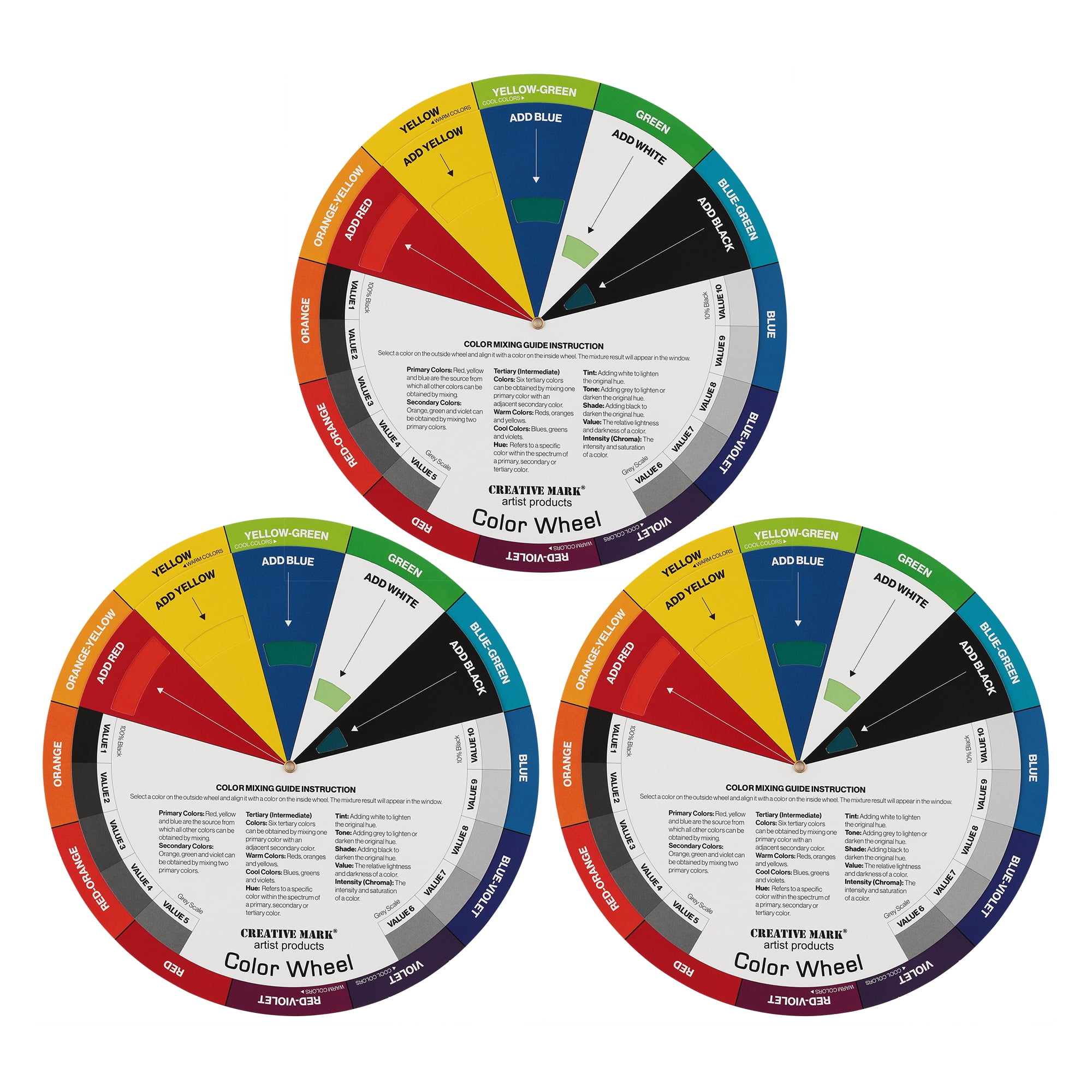 Creative Mark Double-Sided Color Wheel Mixing Guide 3 Pack, 9.25", 60 ...