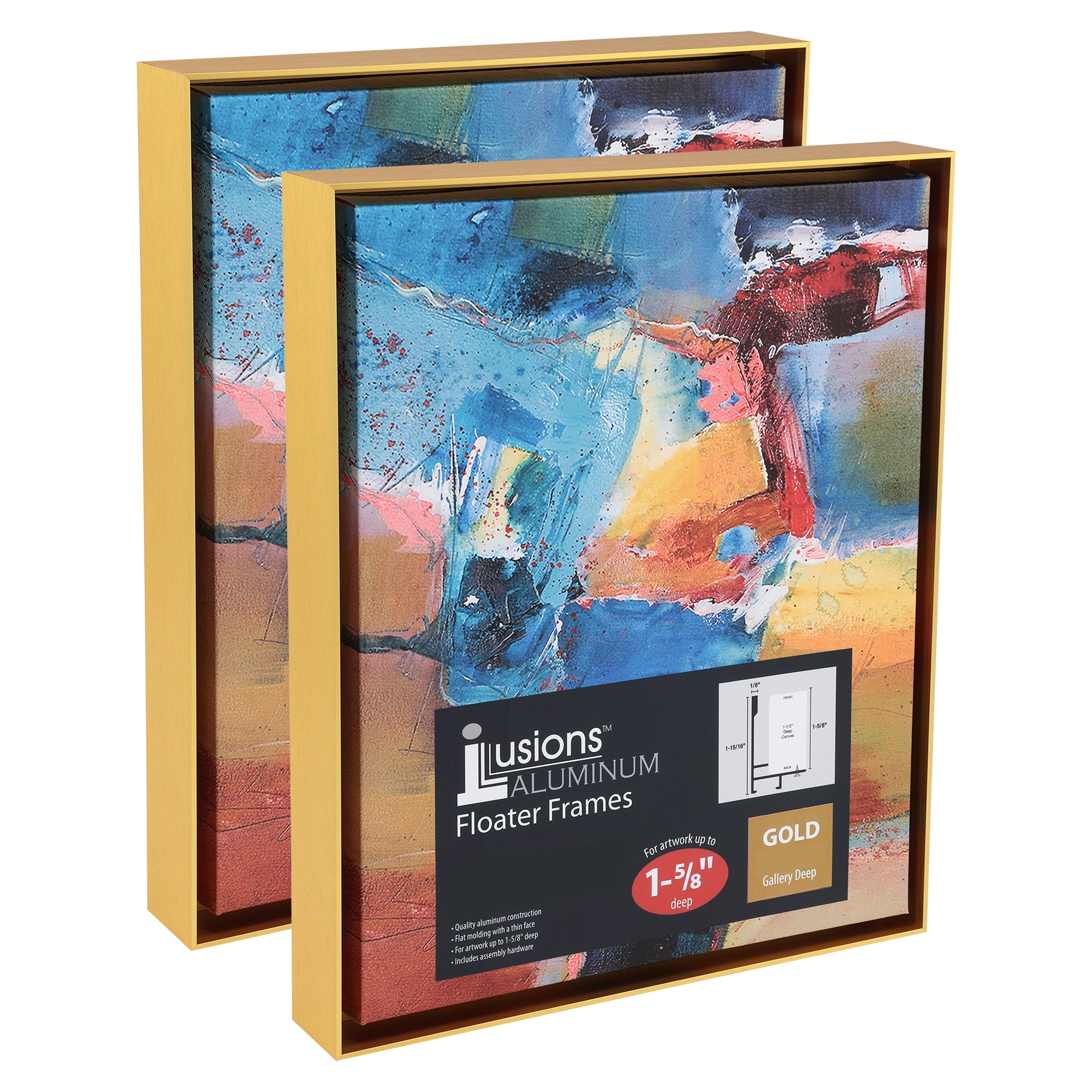 Creative Mark Illusions Aluminum Floater Frames 1-5/8" 2 Pack, 8x10" Gold - No Glass or Backing ...