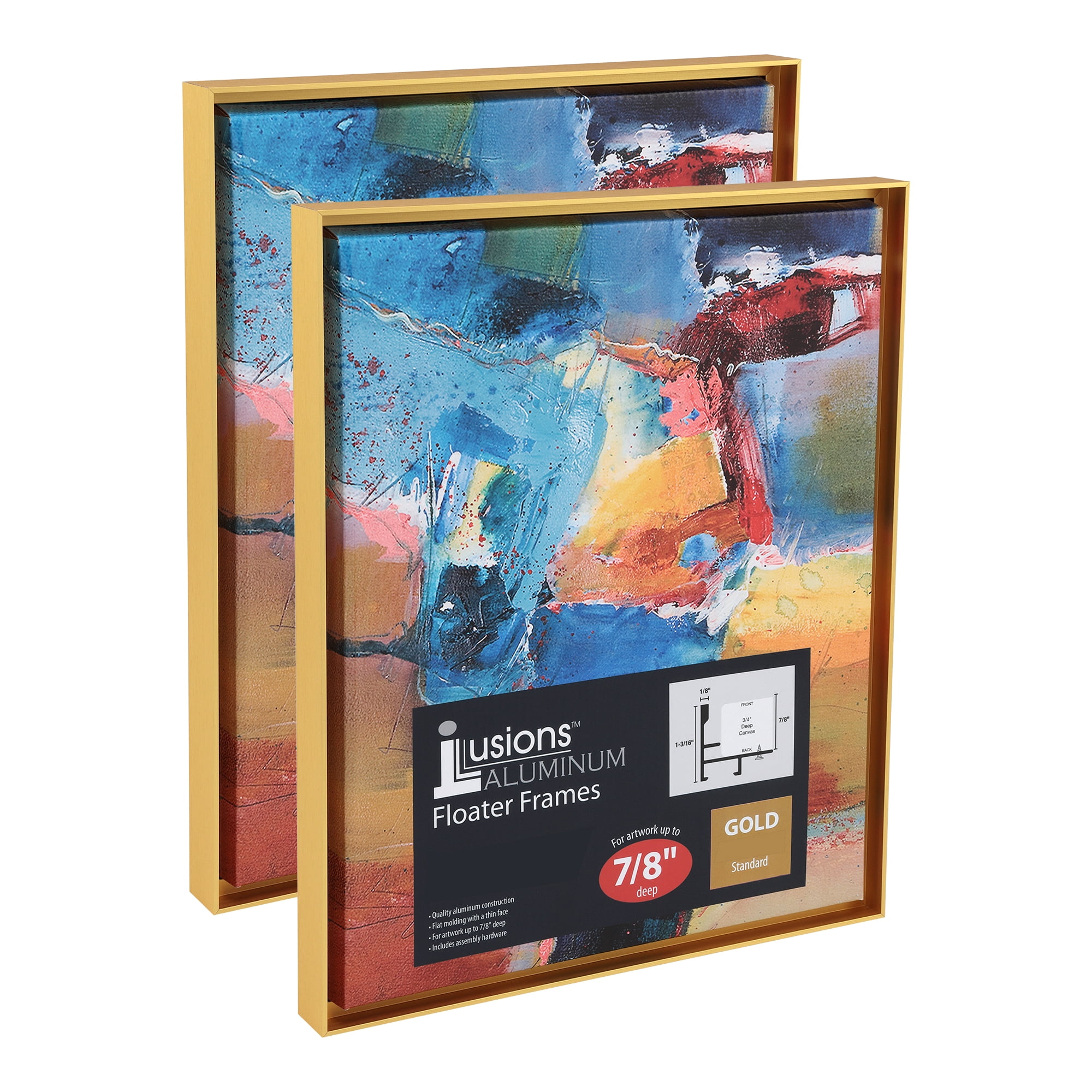 Creative Mark Illusions Aluminum Floater Frames 7/8" 2 Pack, 9x12" Gold ...