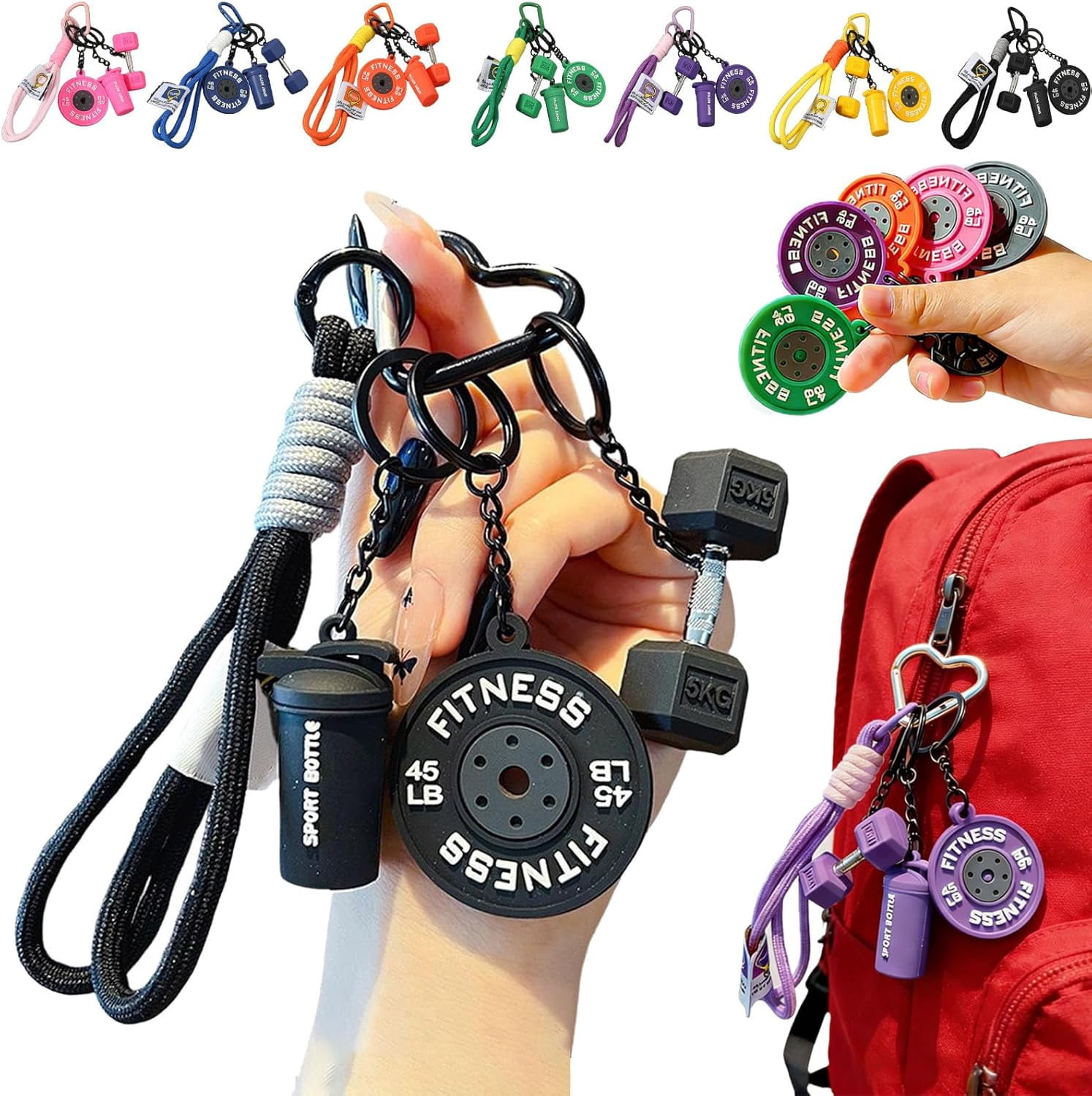 Creative Mini Gym Barbell Plate Keychain, Mini Dumbbell Workout ...