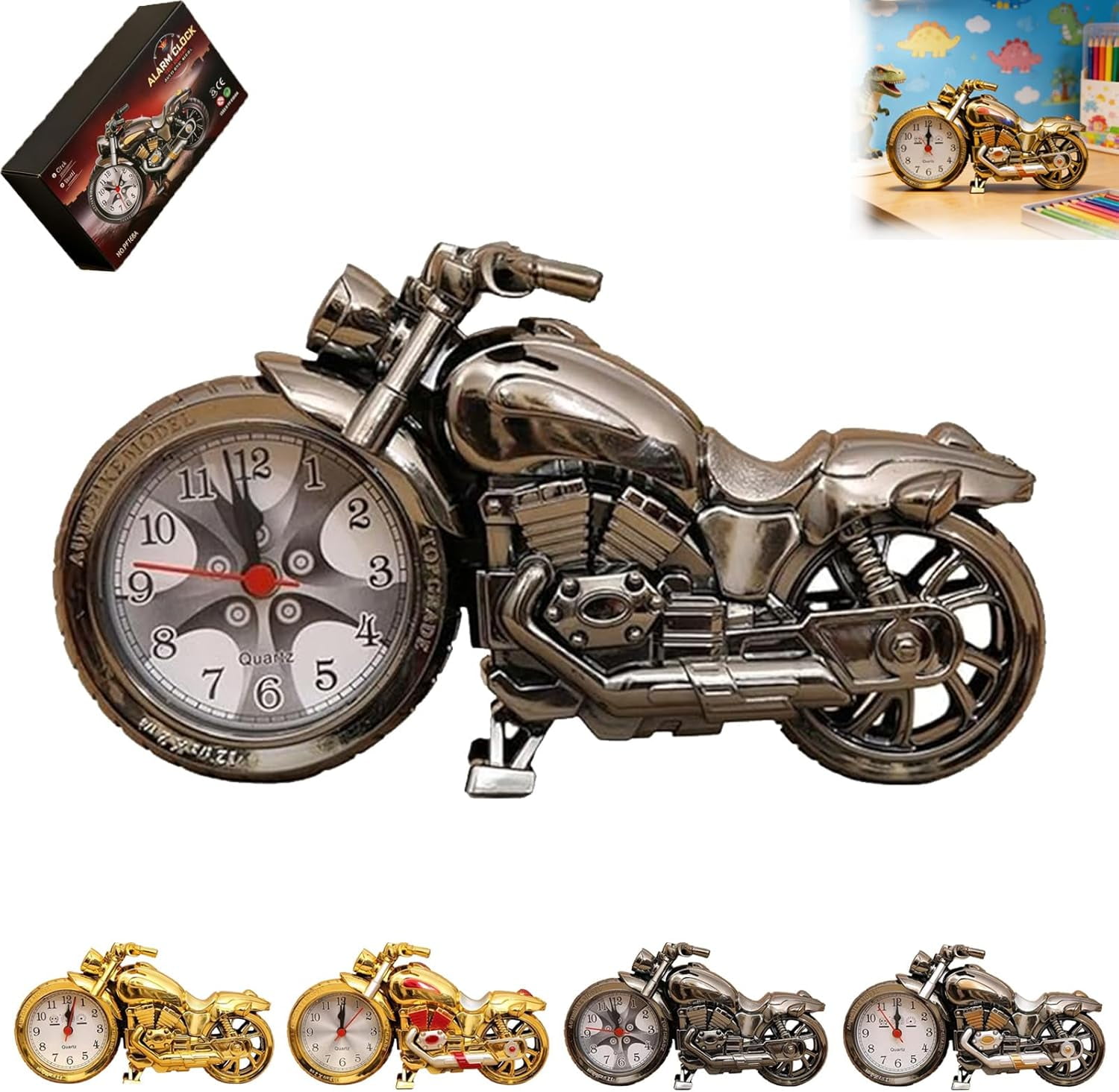 Creative Motorcycle Alarm Clock, Vintage Mini Desk Motorcycle Model ...