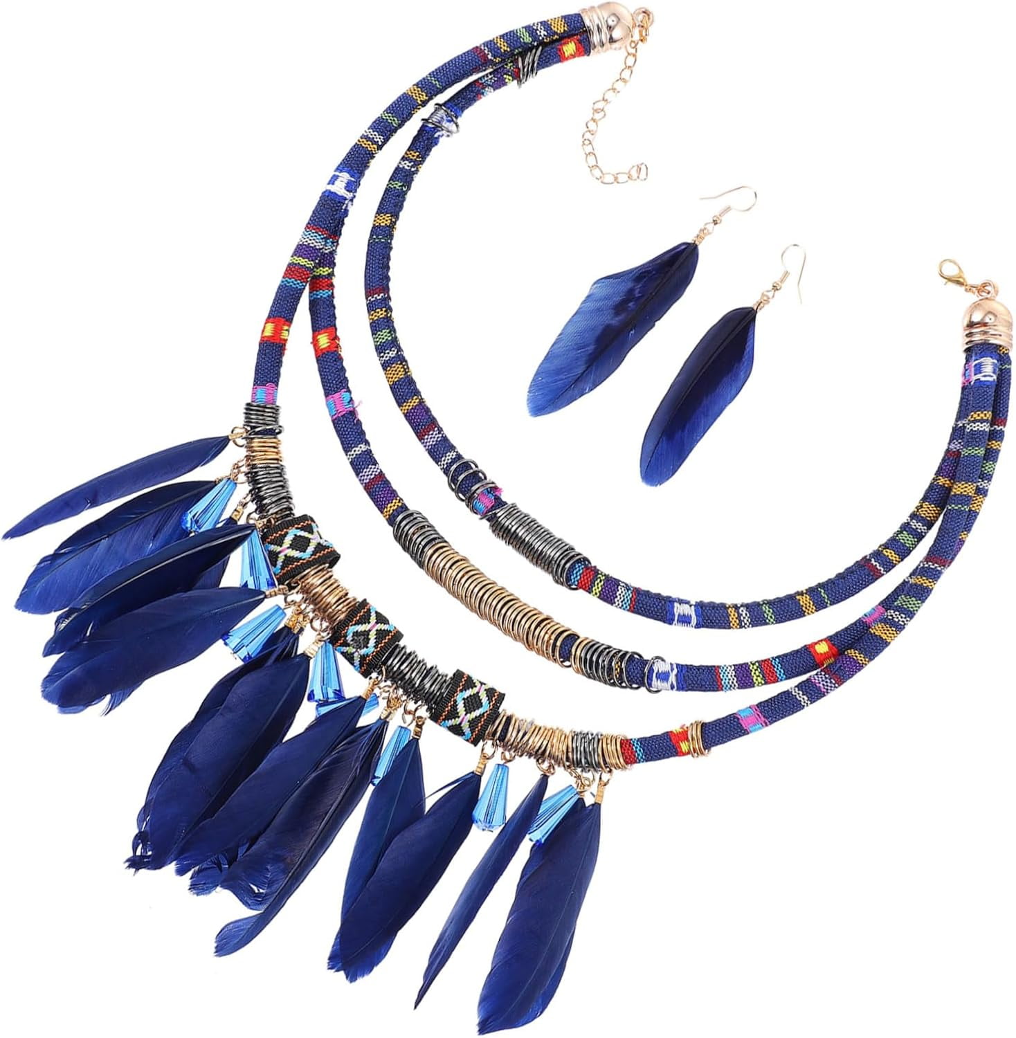 Creative Multi Alloy Fringed Necklace and Earring Set for Women Blue ...