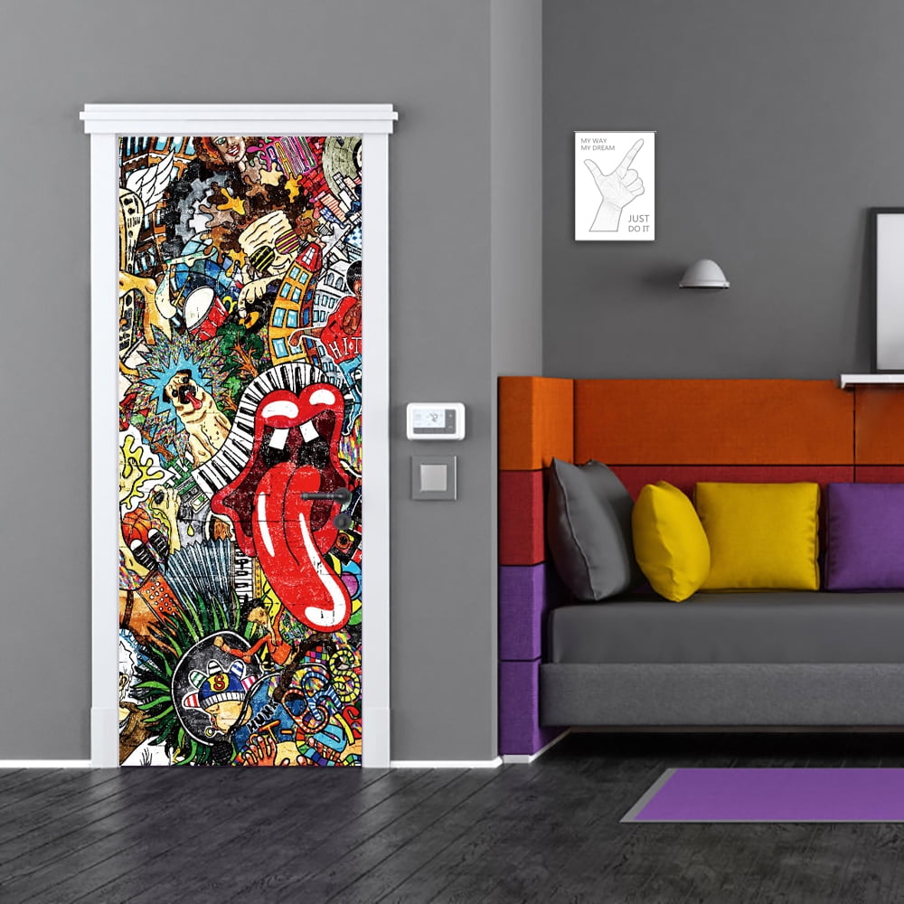 Creative Mural Curve Printing Door Decor Poster Geometry Bedroom ...