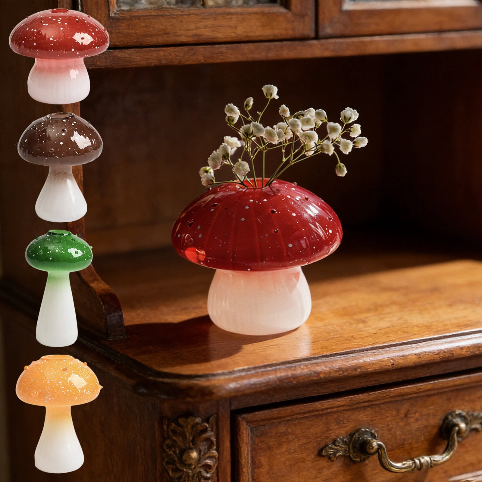 Creative Mushroom Colored Glass Vase, Thickened Transparent Hydroponic ...