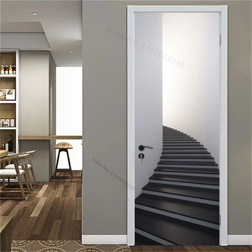 Creative Nordic Luxury Staircase Pattern Door Sticker Self Adhesive ...