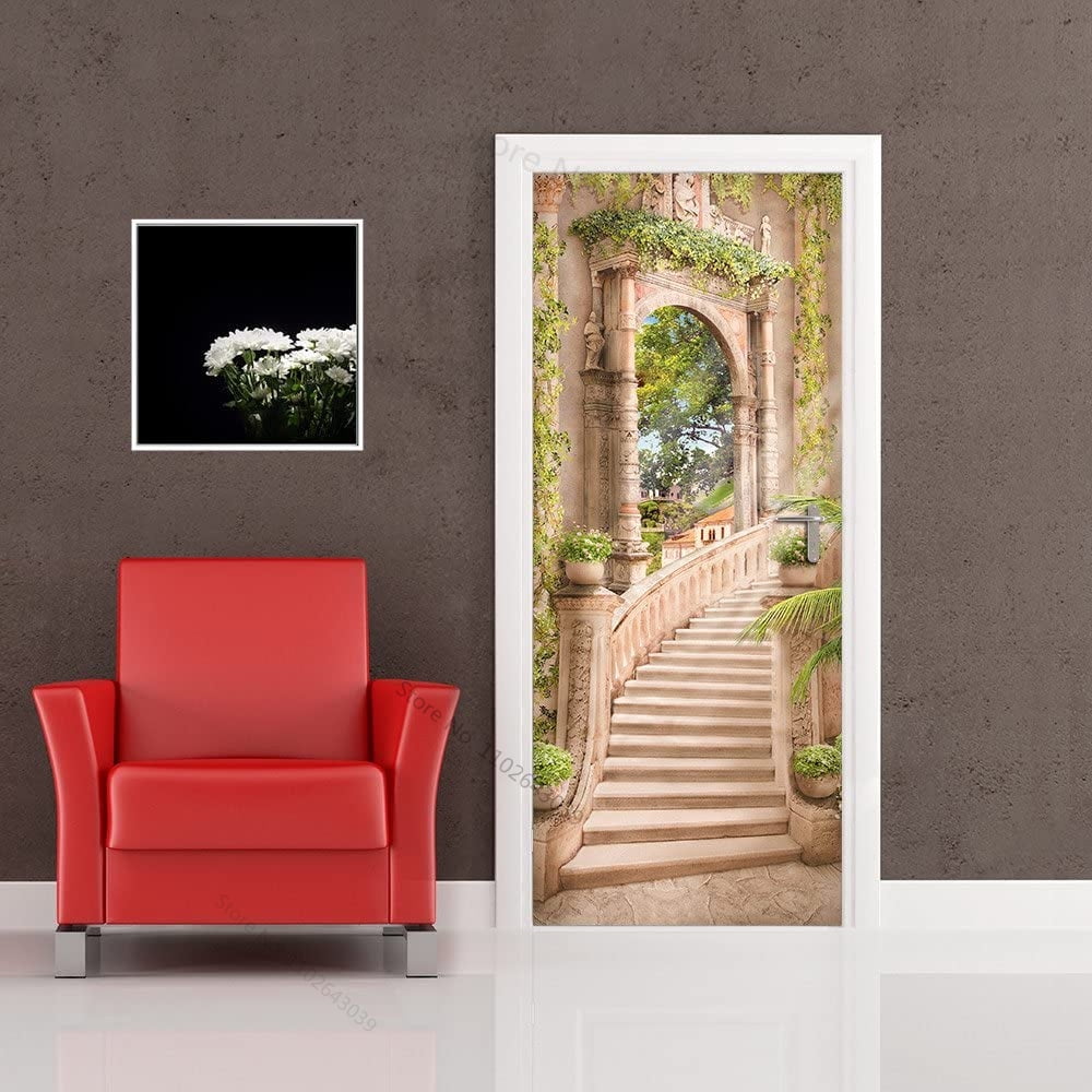 Creative Nordic Luxury Staircase Pattern Door Sticker Self Adhesive ...