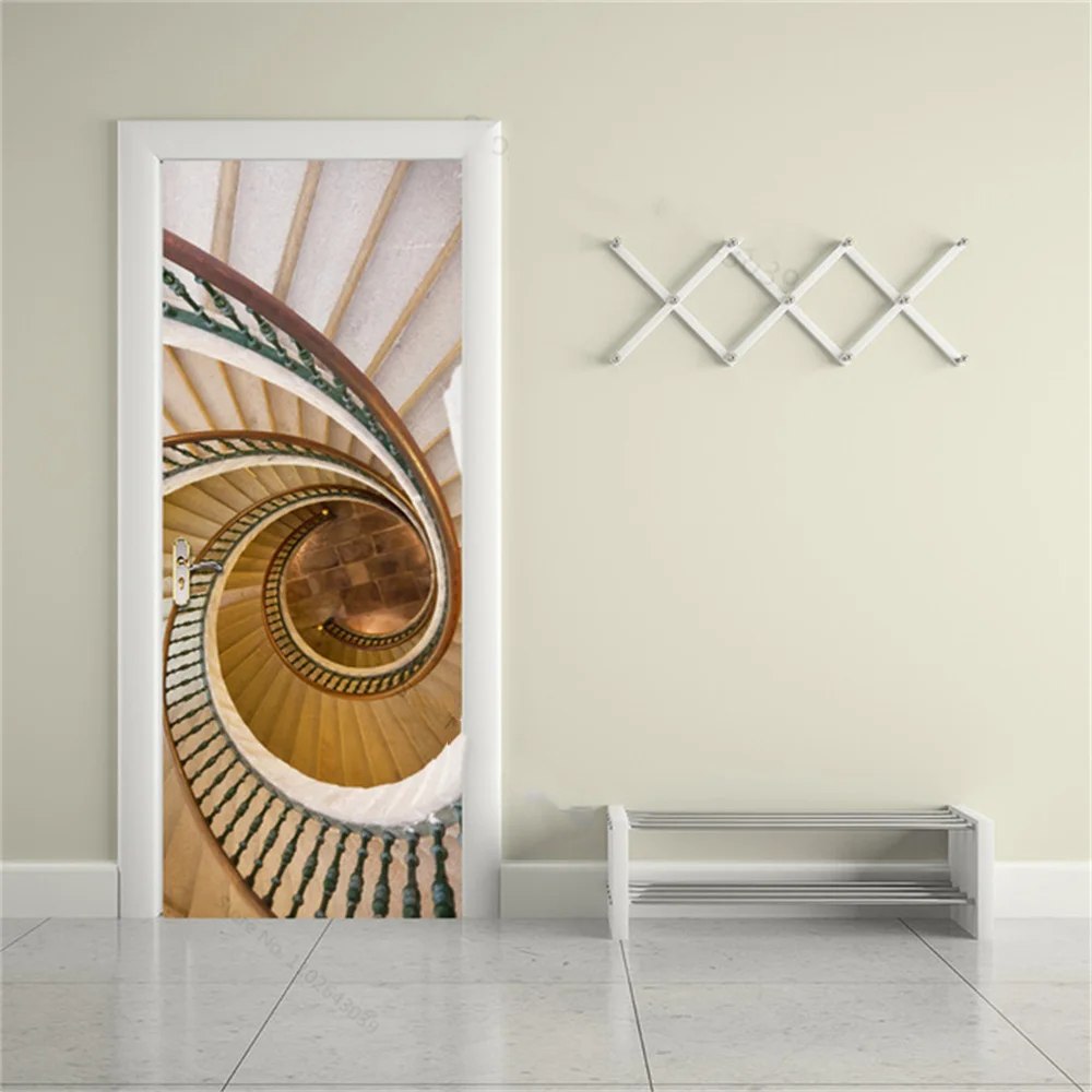 Creative Nordic Luxury Staircase Pattern Door Sticker Self Adhesive ...