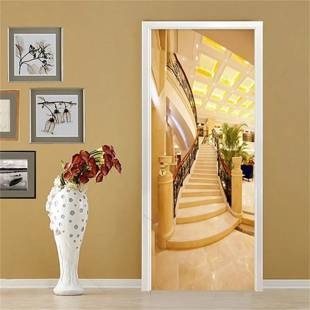 Creative Nordic Luxury Staircase Pattern Door Sticker Self Adhesive ...