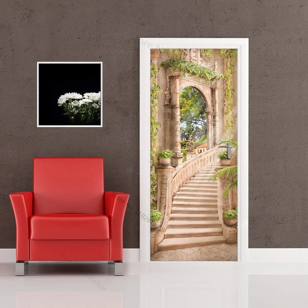 Creative Nordic Luxury Staircase Pattern Door Sticker Self Adhesive ...