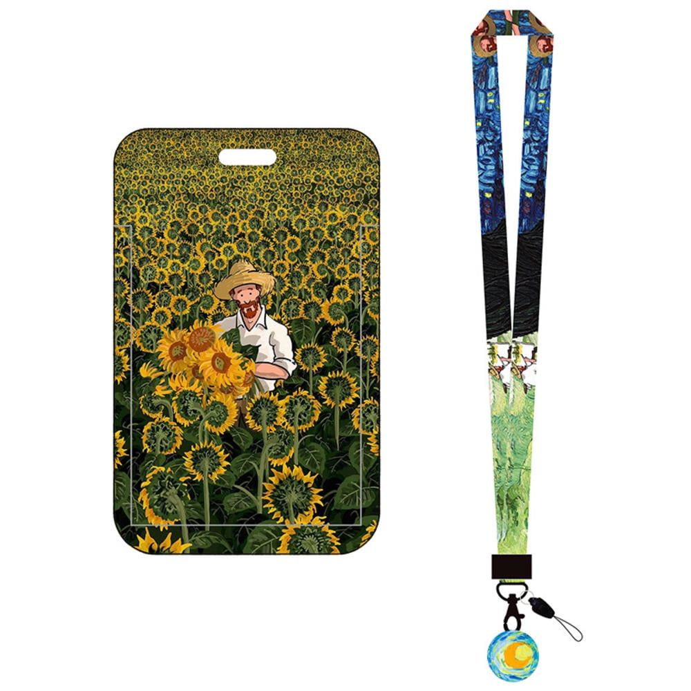 Creative Oil Painting Card Holder With Long Rope Lanyard For Campus ...