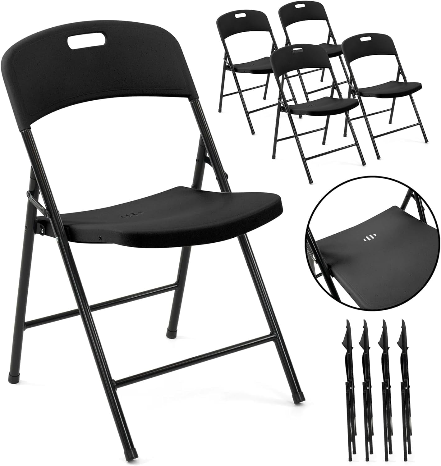 Creative Outdoor Portable Plastic Folding Chairs 4 Pack 500-lb Capacity ...