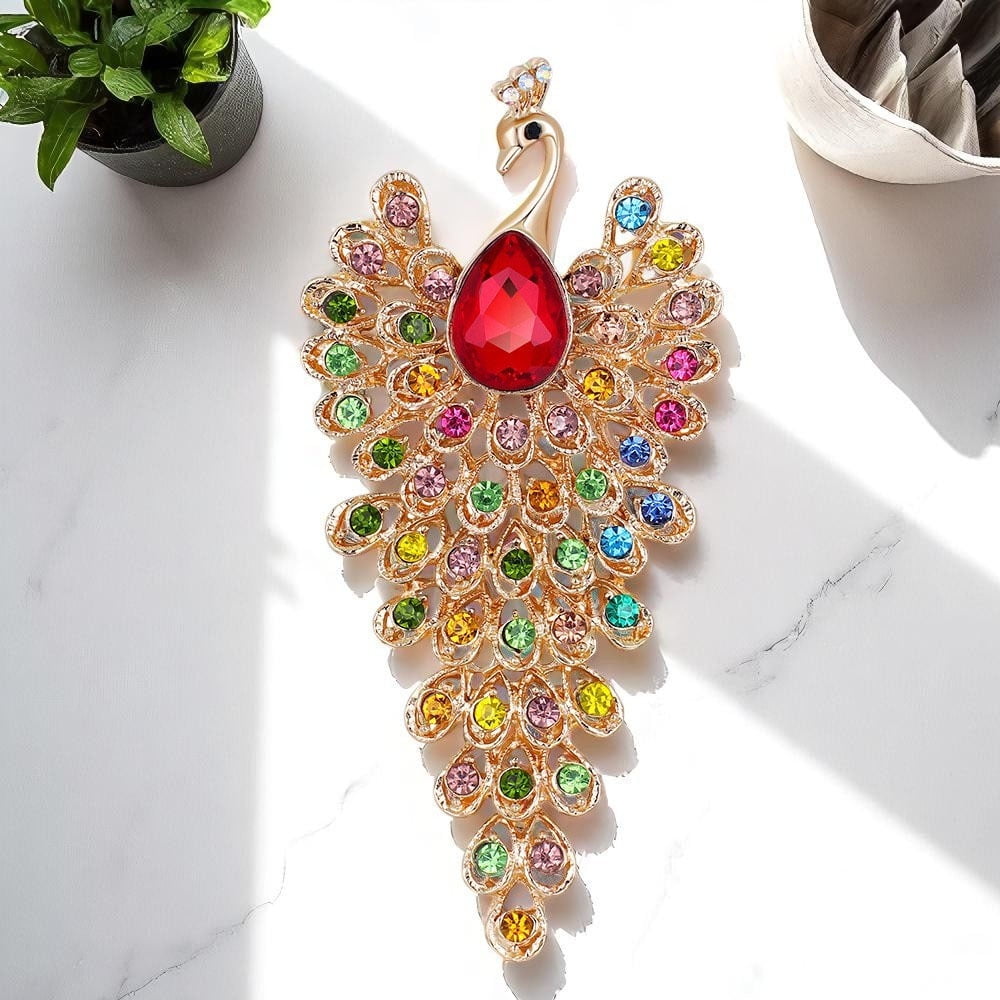 Creative Peacock Color Rhinestone Glass Brooch Retro European American ...