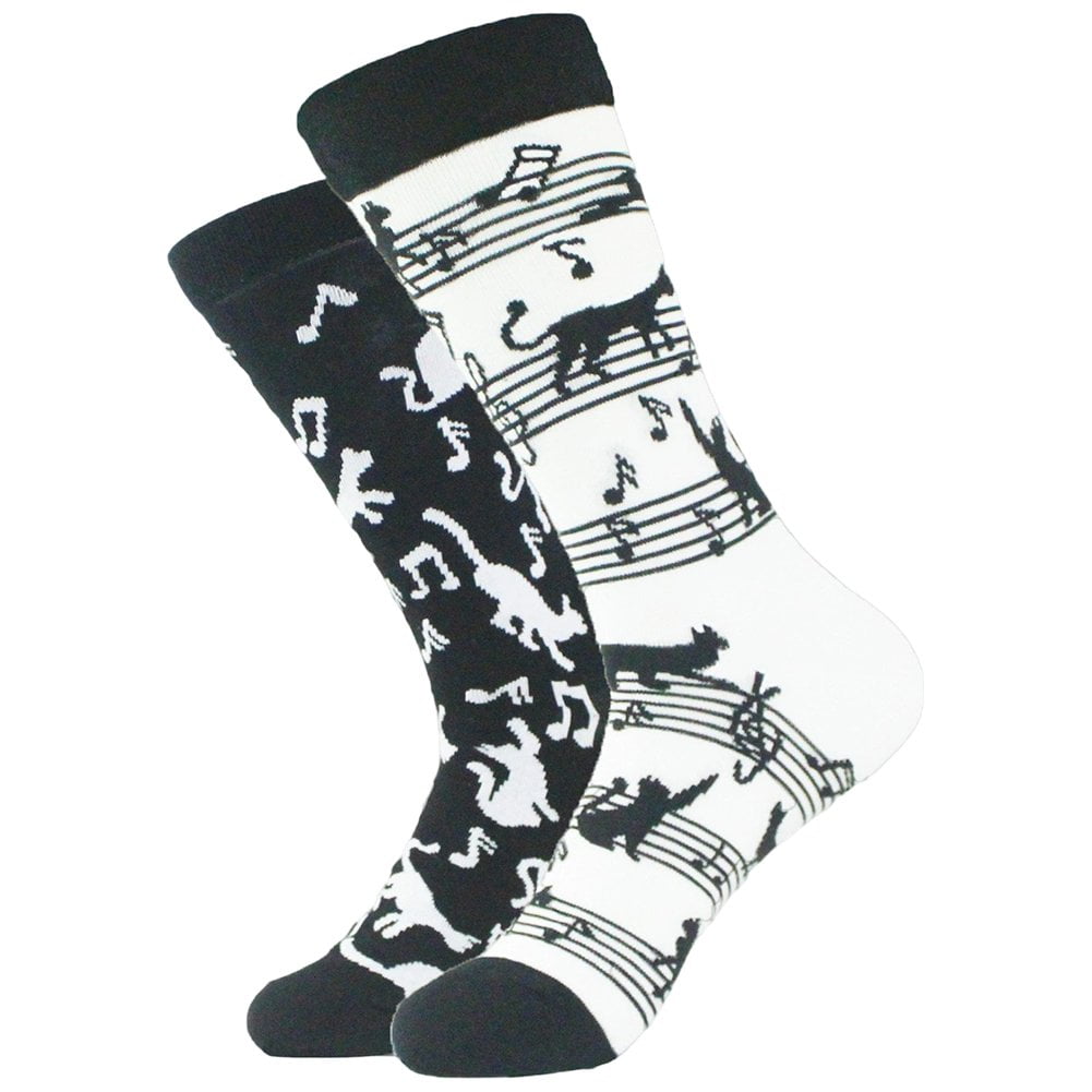 Creative Piano Crew Socks Note Mid-Calf Socks AB Asymmetrical Happy ...