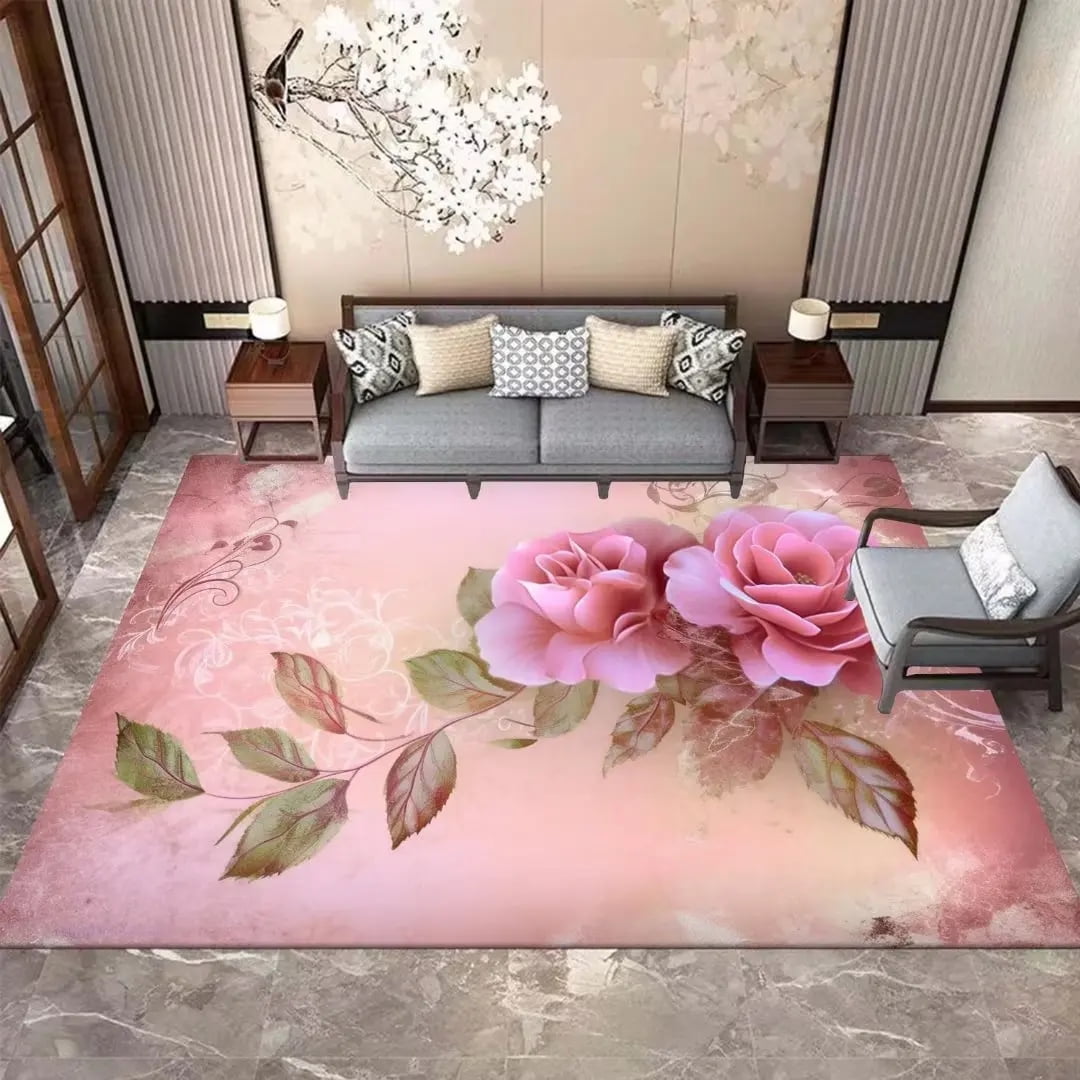 Creative Pink Roses Garden Flower Rugs for Bedroom Living Carpets for ...