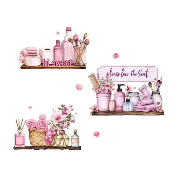 Creative Pink Vase Makeup Brush Shelf Home Decor Wall Sticker for ...